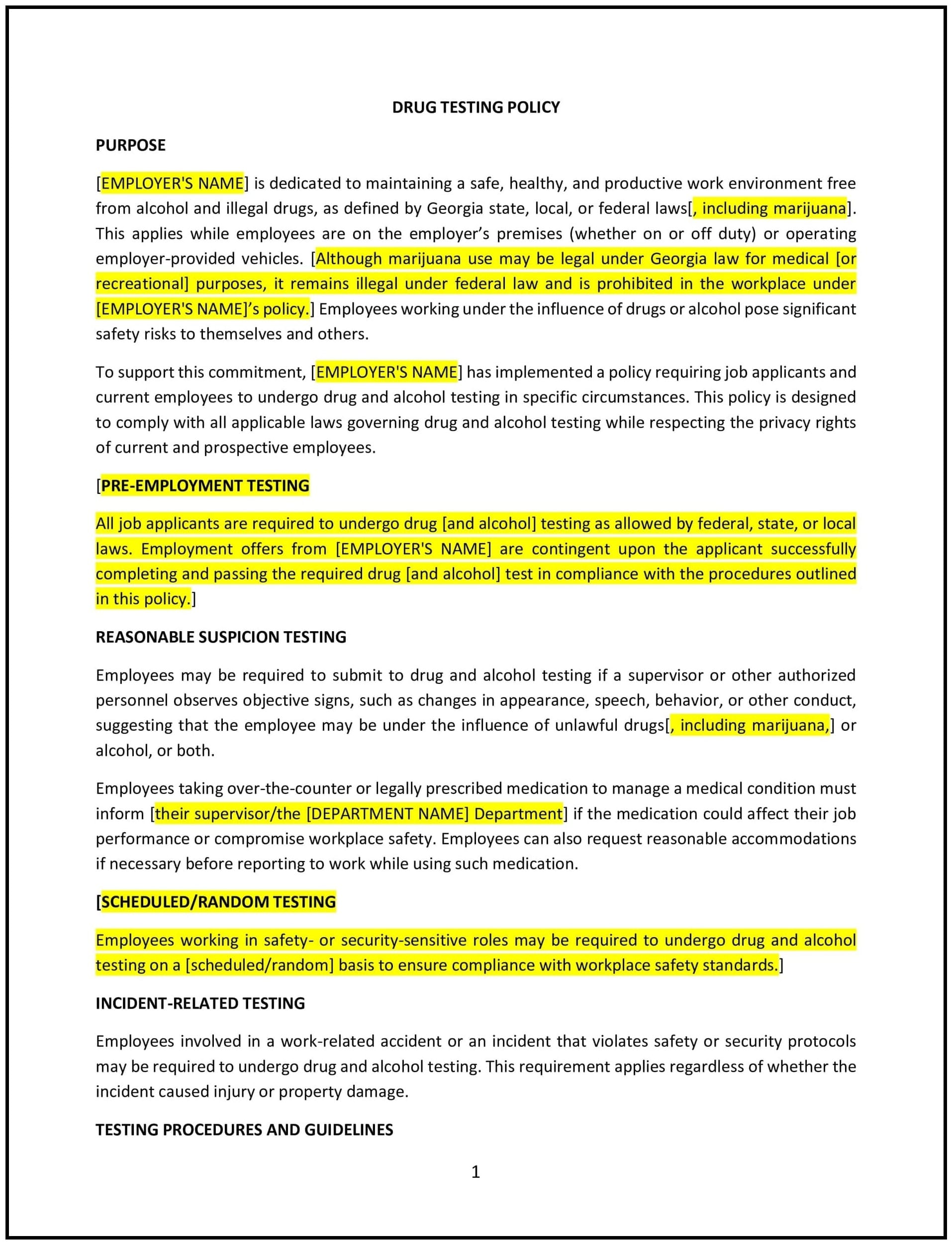 Drug testing policy (Georgia): Free template