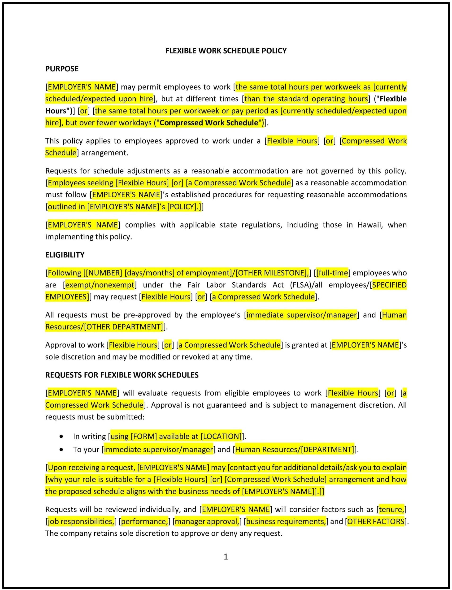 Flexible work schedule policy (Hawaiʻi): Free template