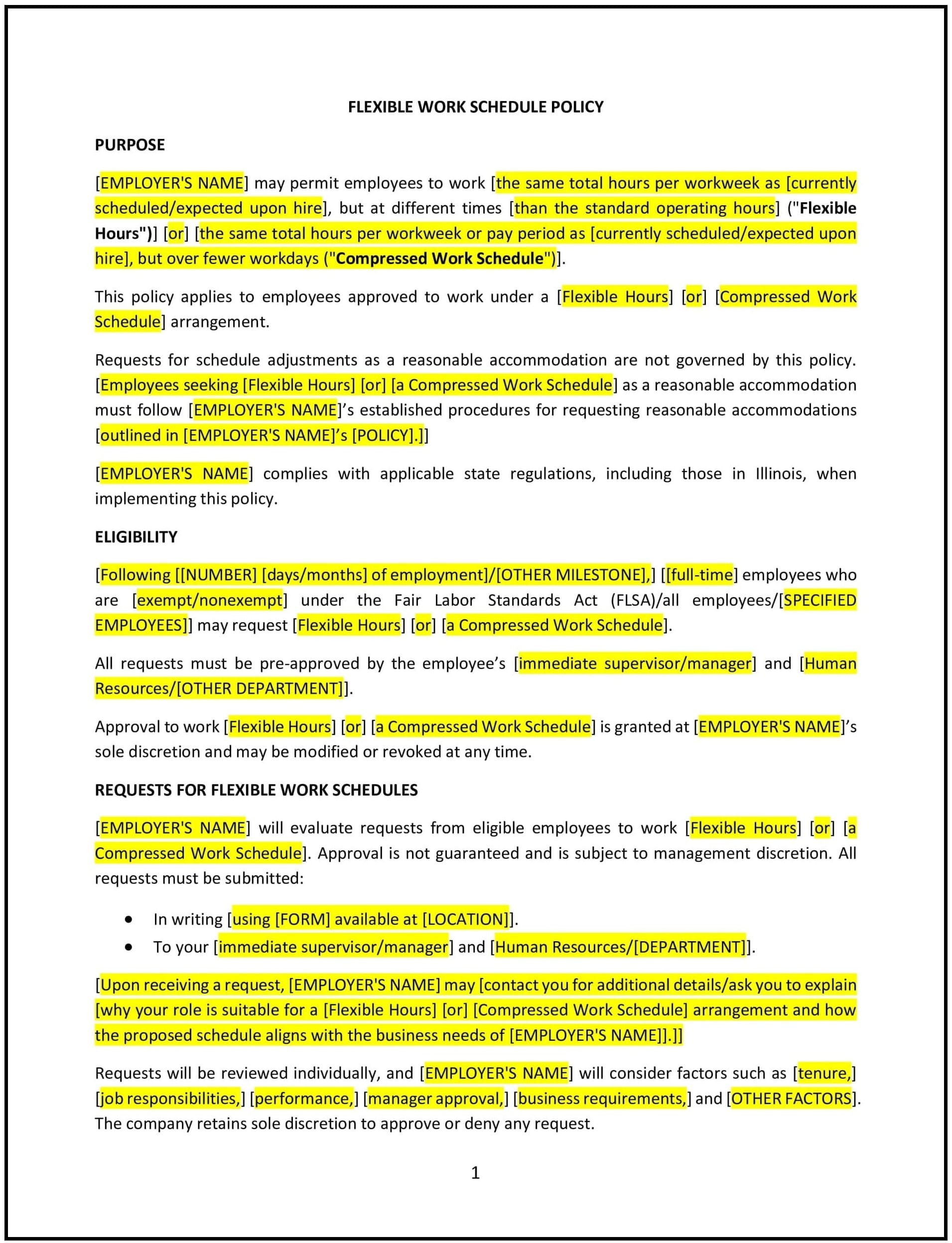 Flexible work schedule policy (Illinois): Free template