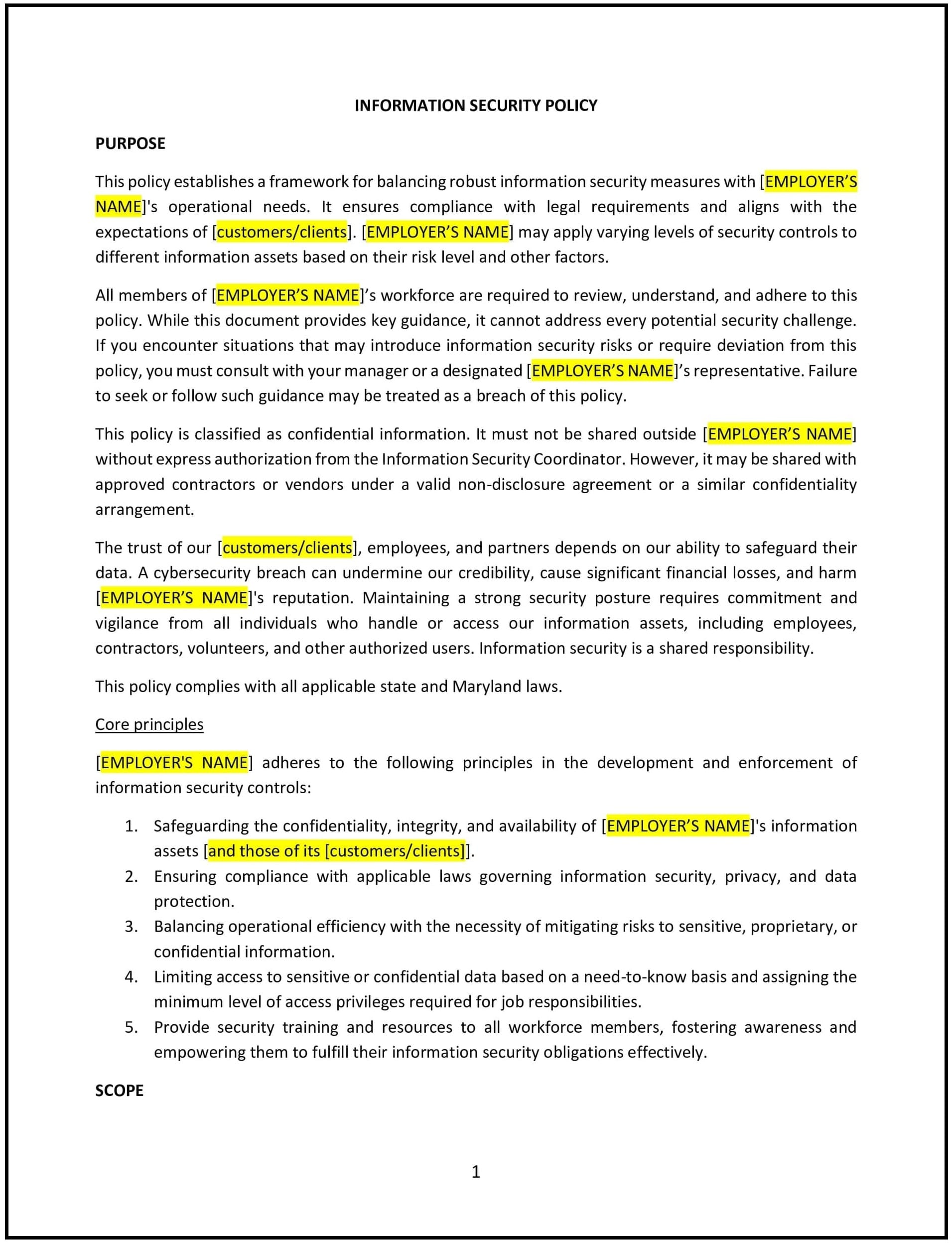 Information security policy (Maryland): Free template