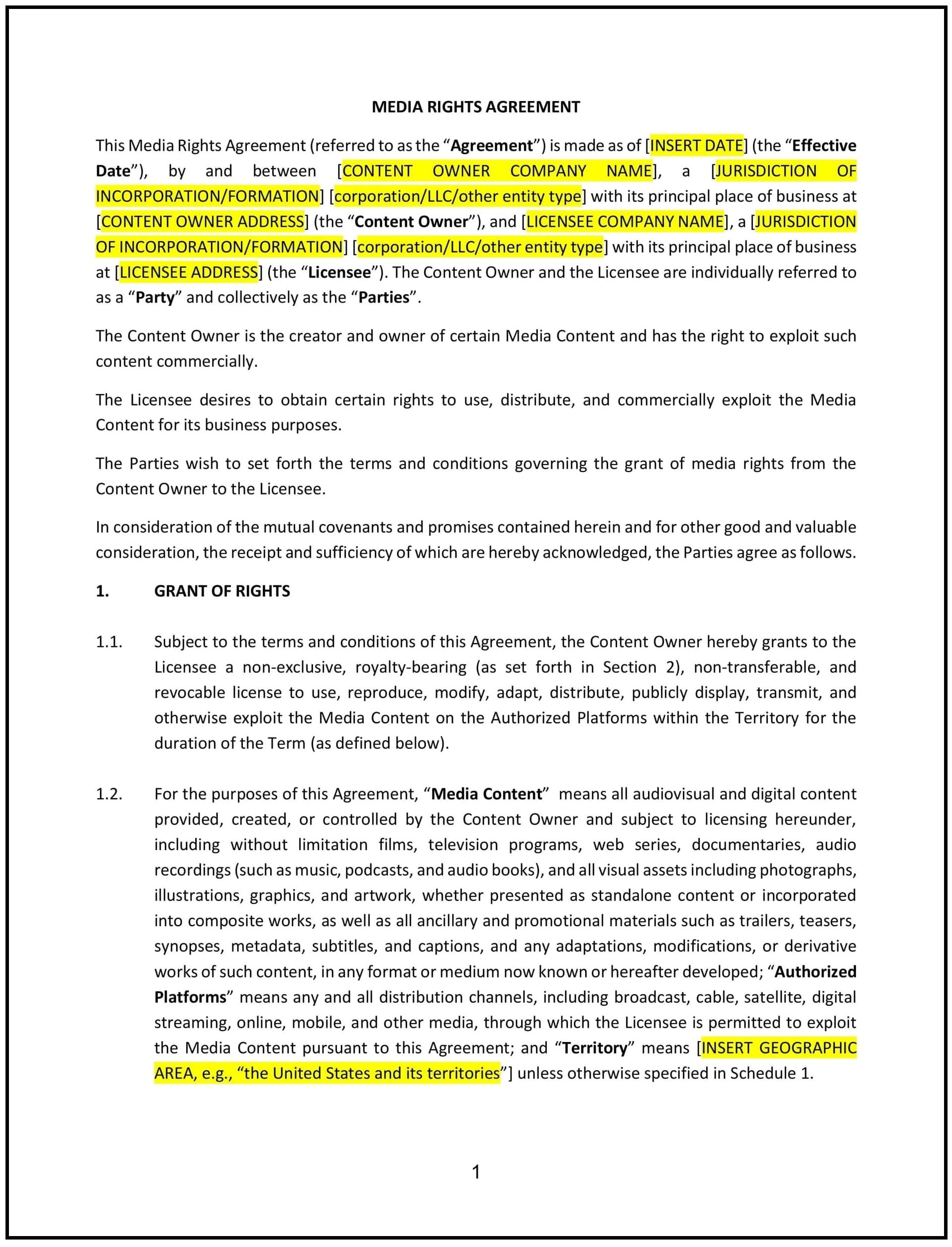 Media Rights Agreement (Connecticut): Free template