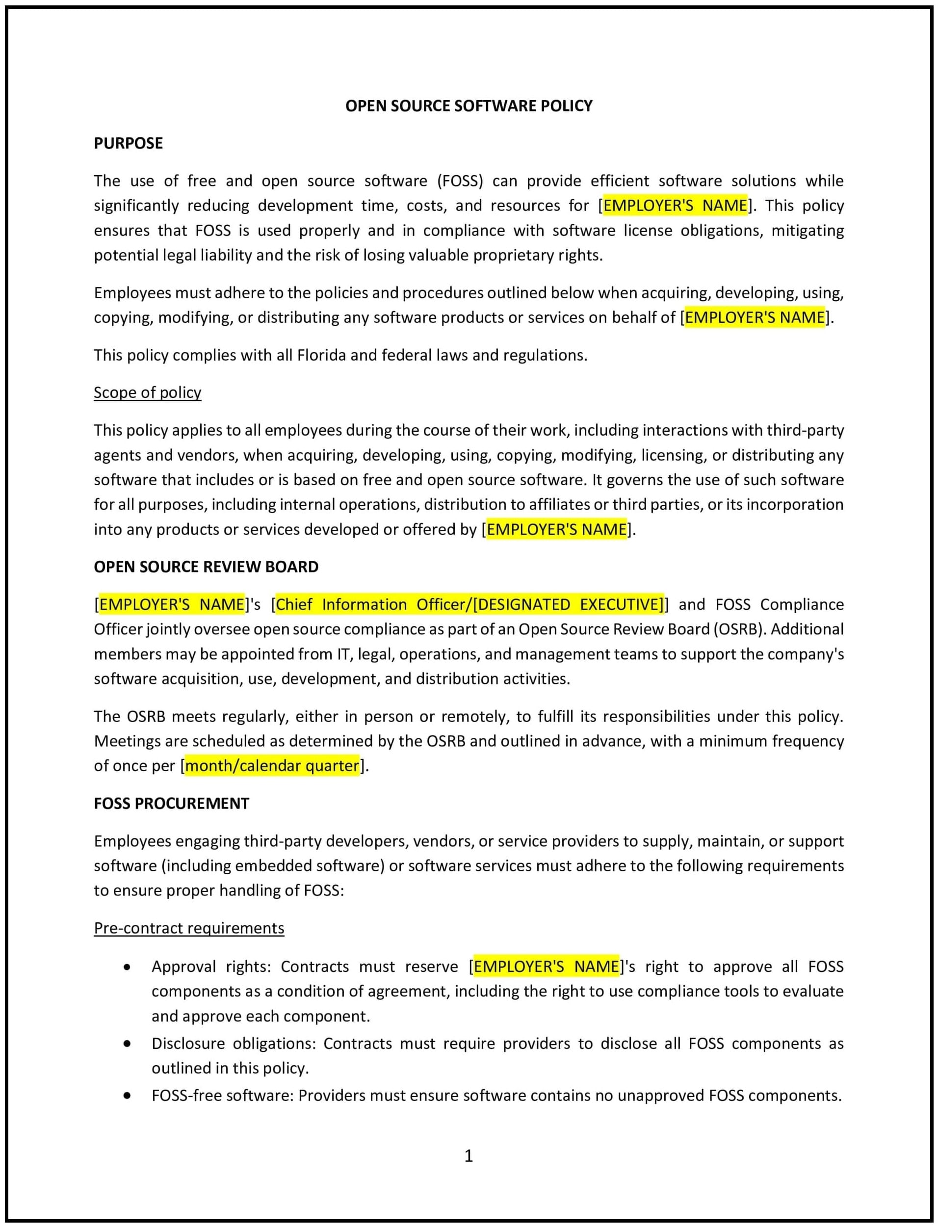 Open source software policy (Florida): Free template