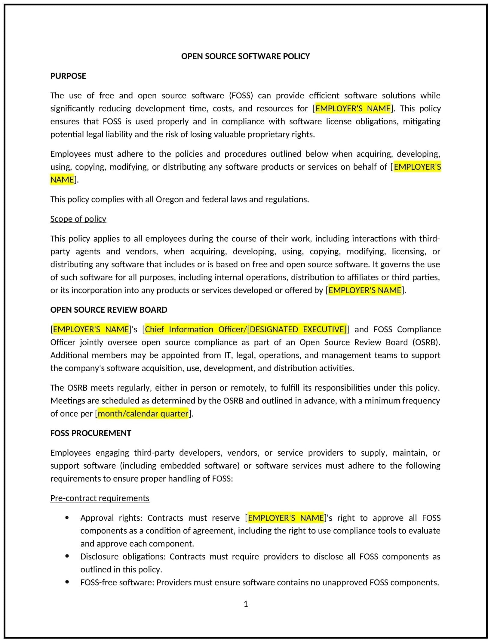 Open source software policy (Oregon): Free template