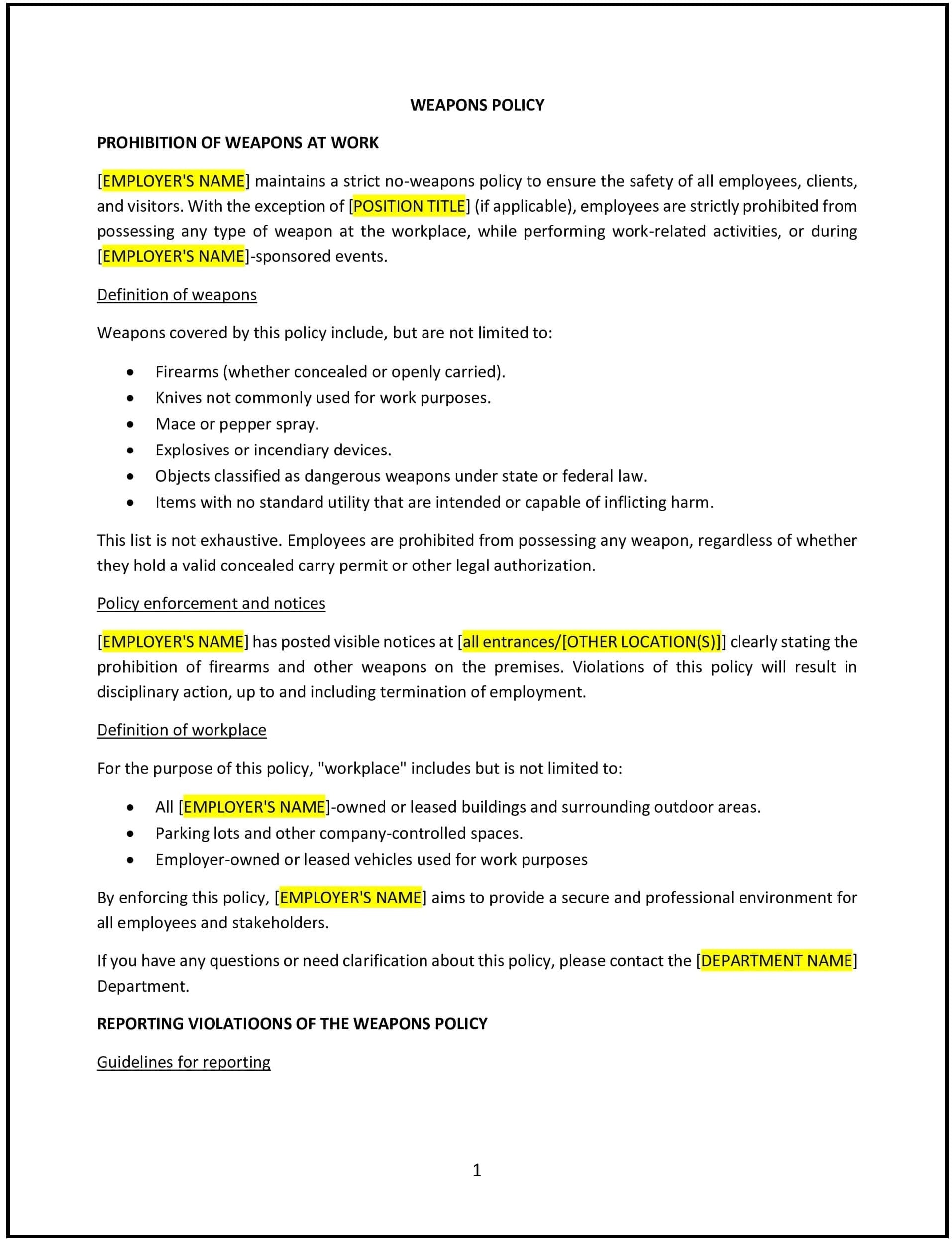 Weapons policy (Wyoming): Free template