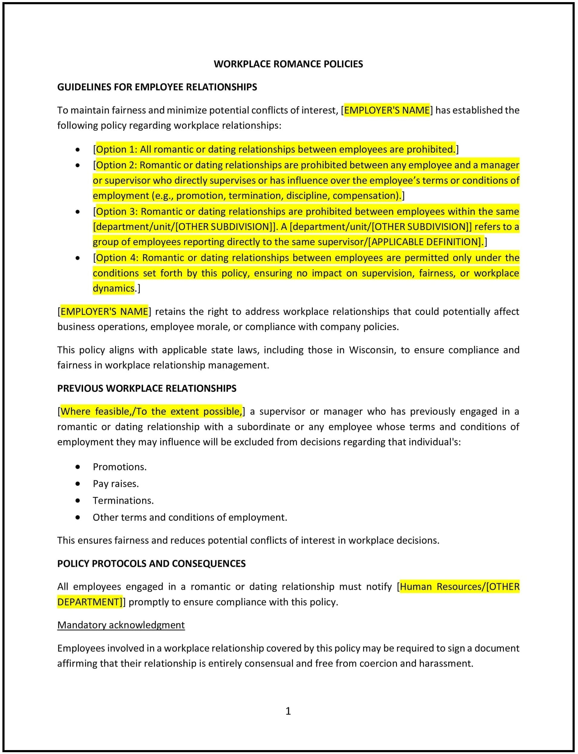 Workplace romance policy (Wisconsin): Free template