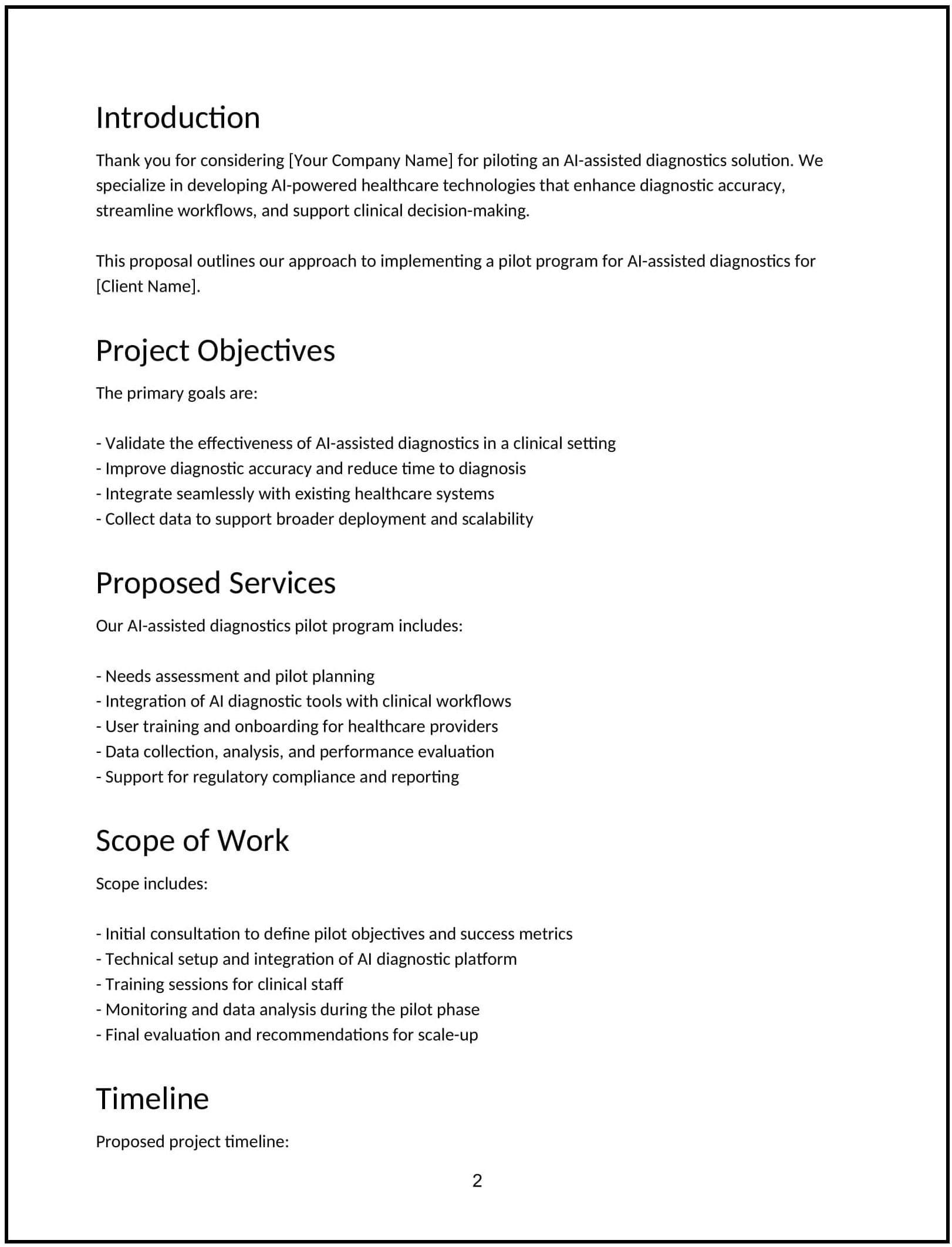 AI-assisted diagnostics pilot proposal: Free template
