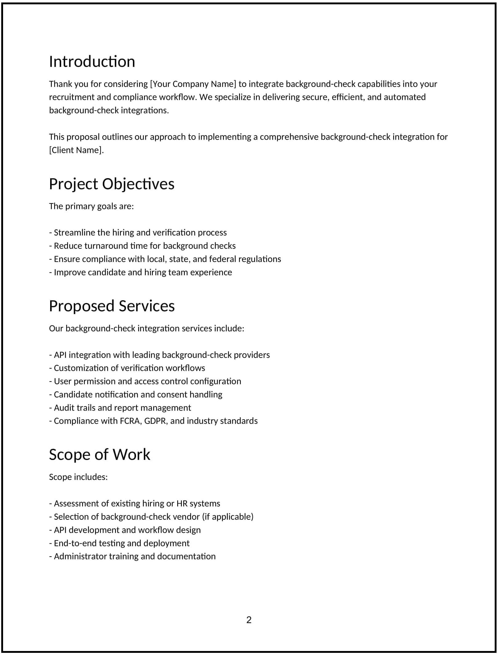 Background-check integration proposal: Free template