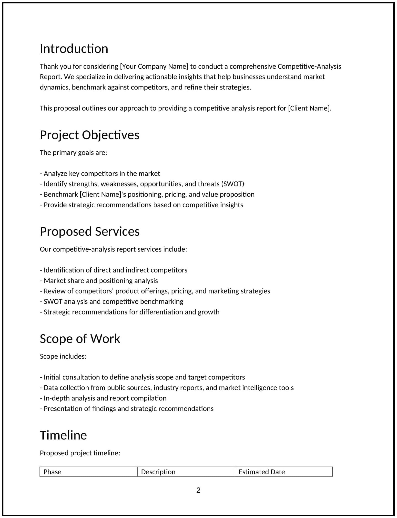 Competitive-analysis report proposal: Free template