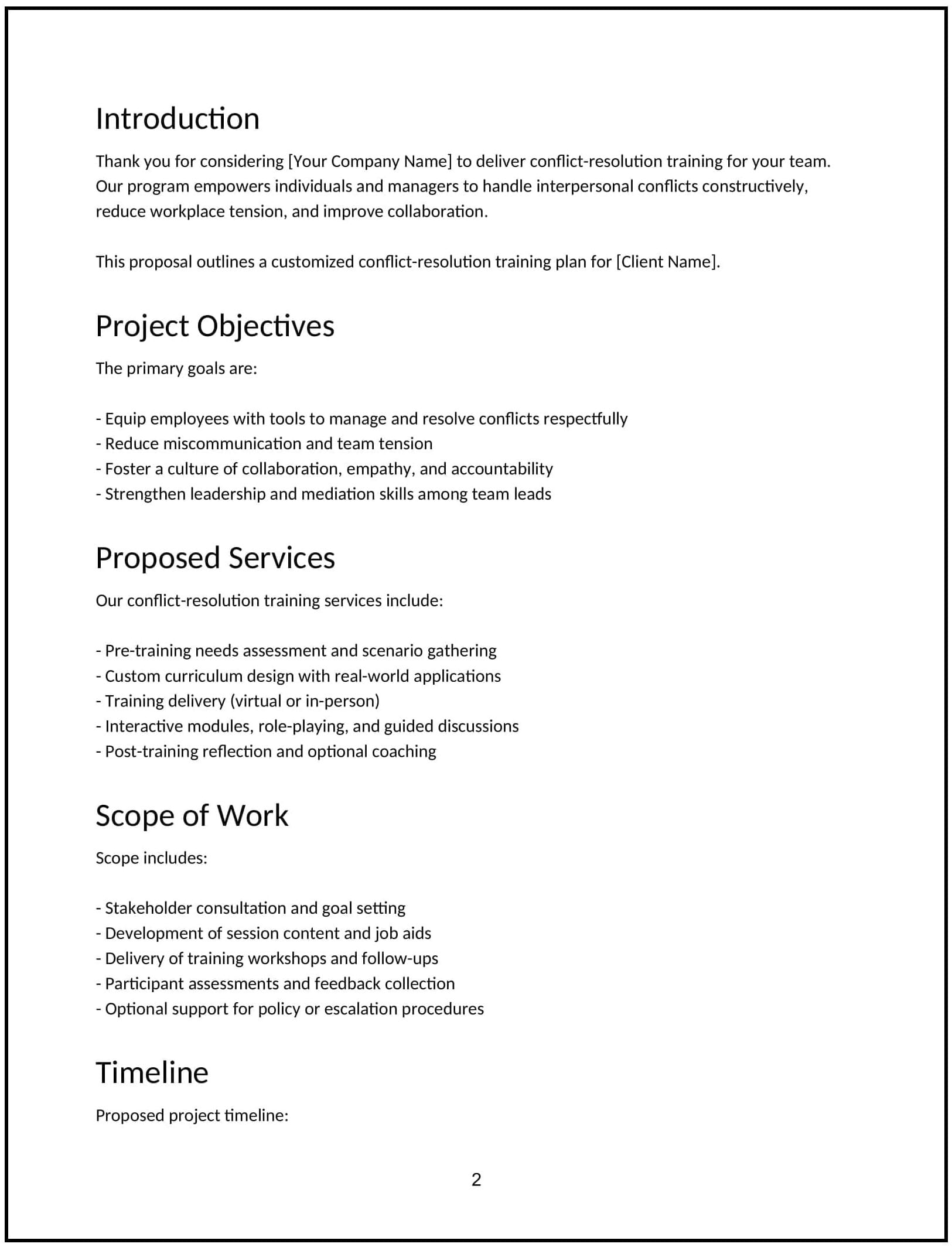 Conflict resolution training proposal: Free template