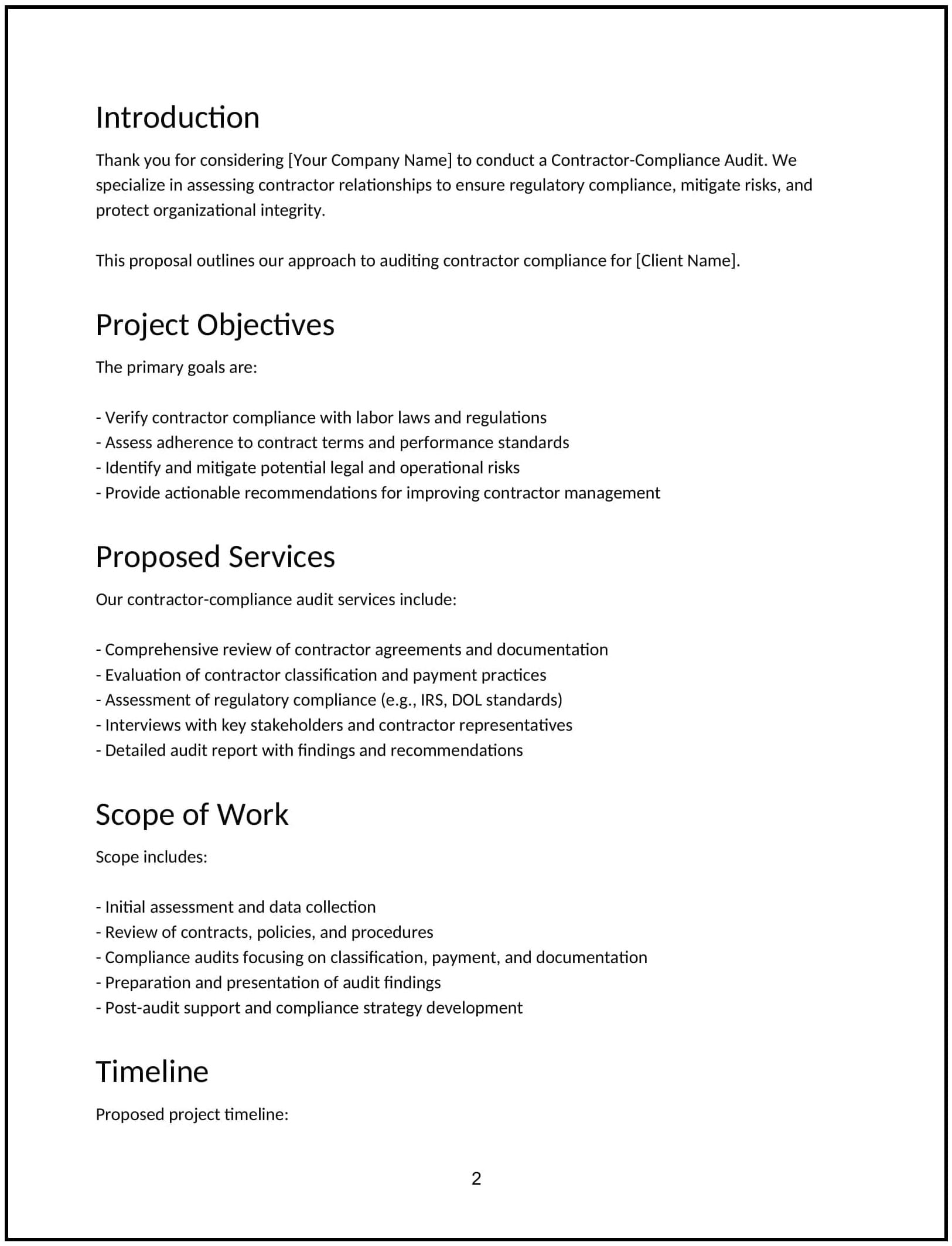 Contractor compliance audit proposal: Free template