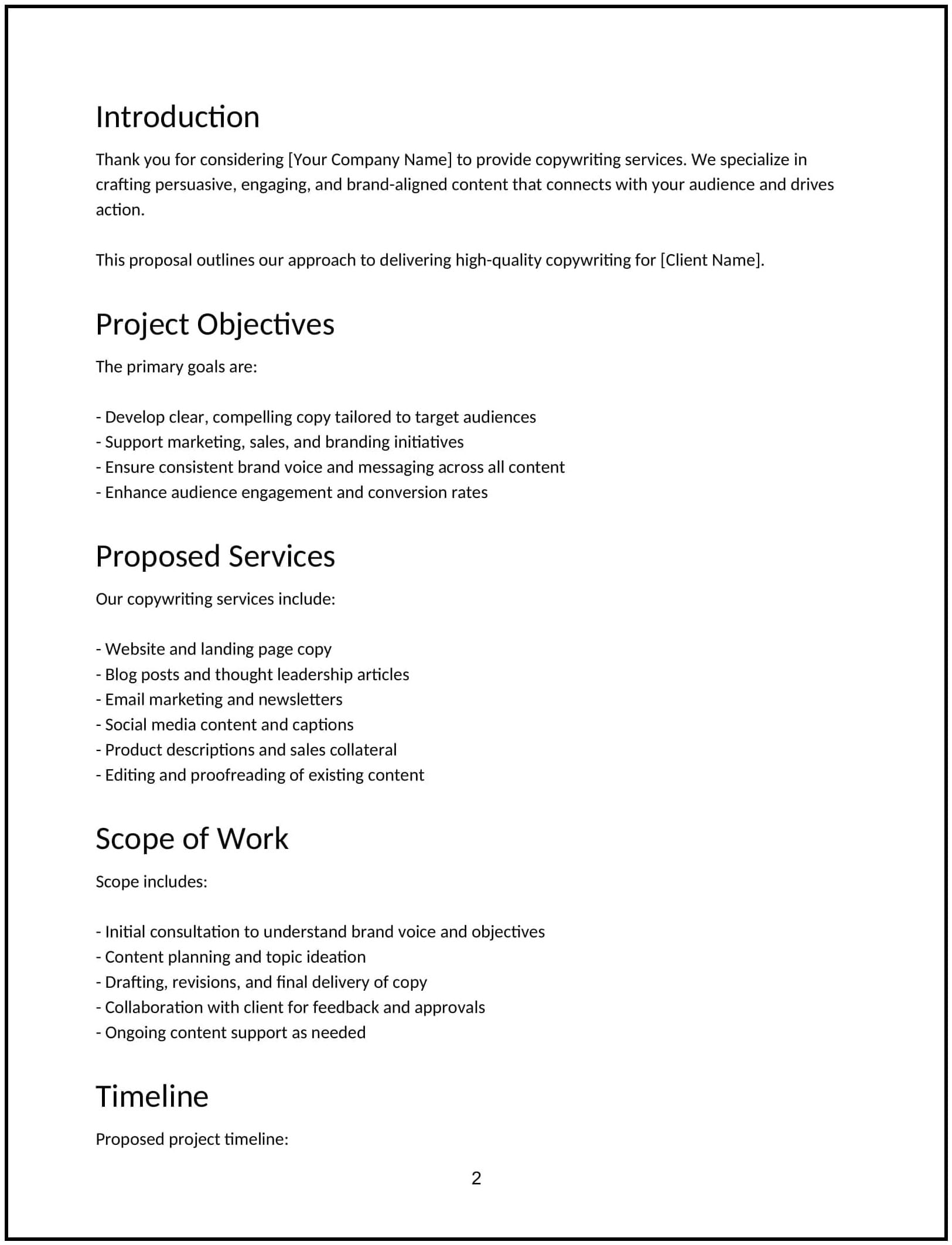 Copywriting proposal: Free template