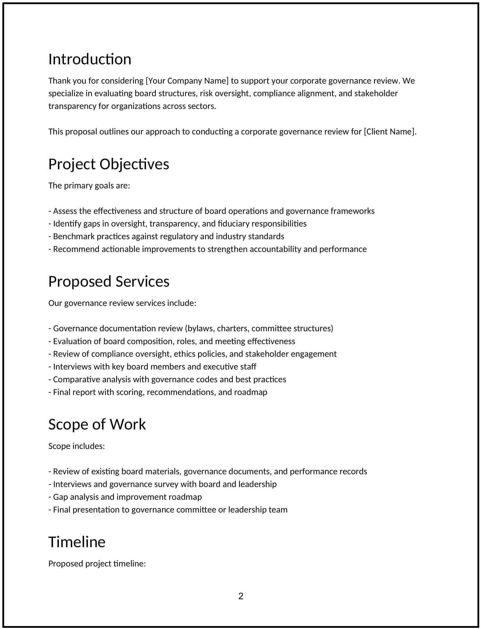 Corporate governance review proposal: Free template