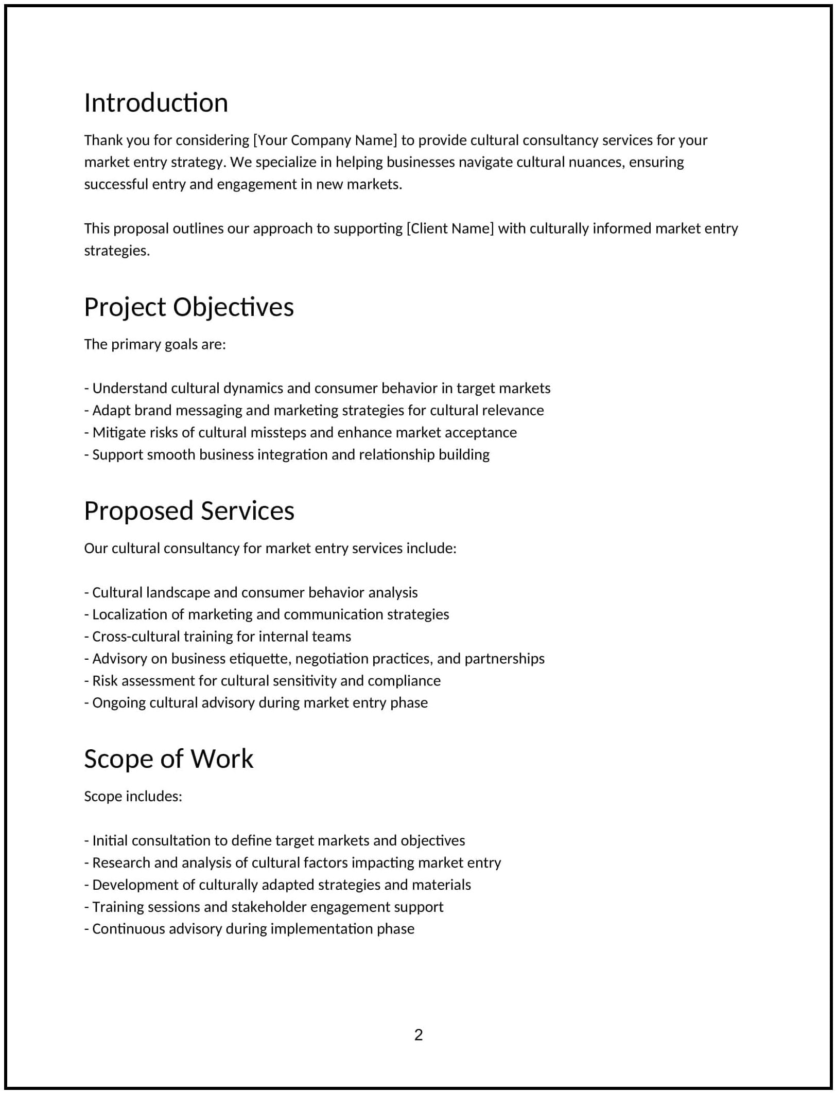 Cultural consultancy for market entry proposal: Free template