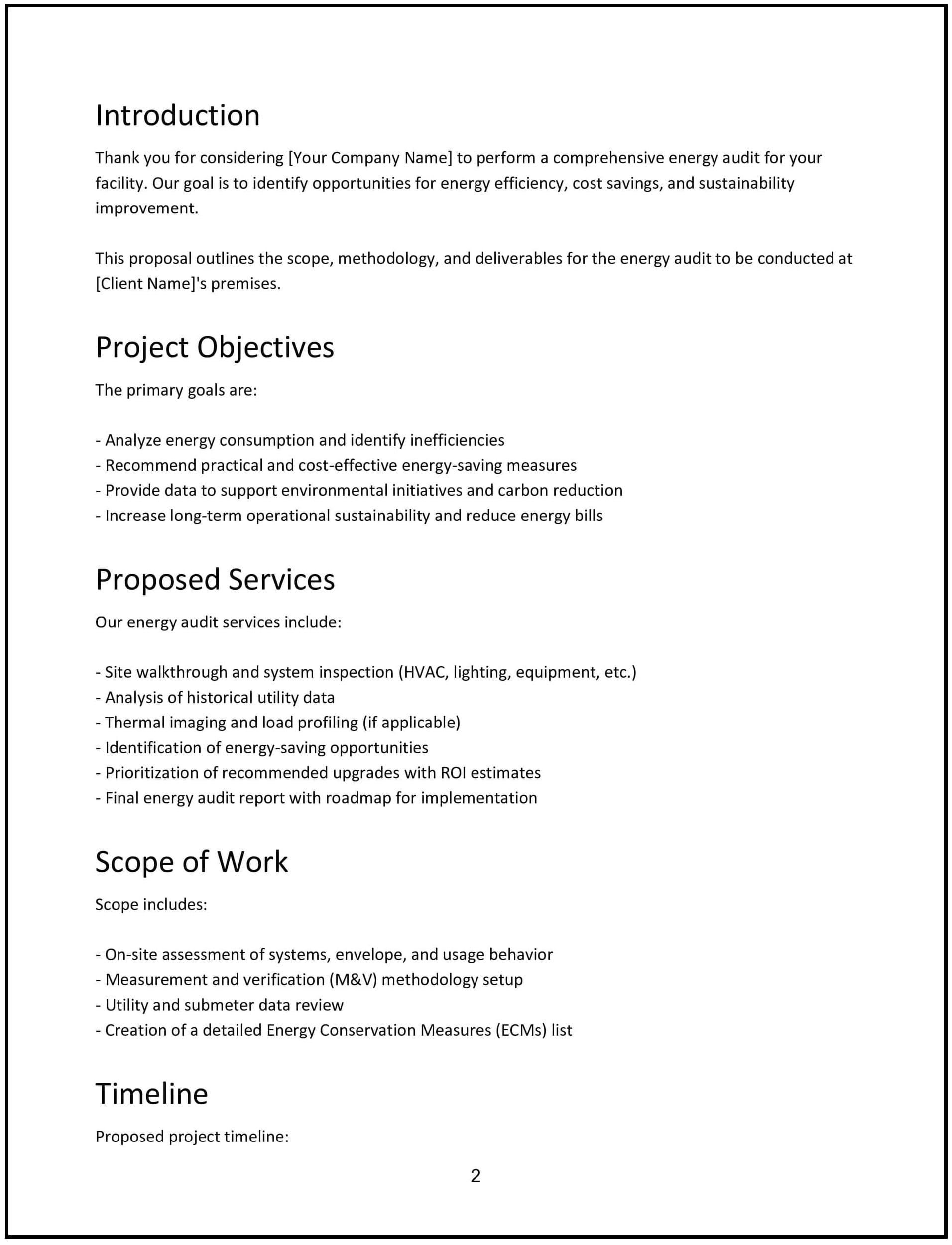 Energy audit proposal: Free template