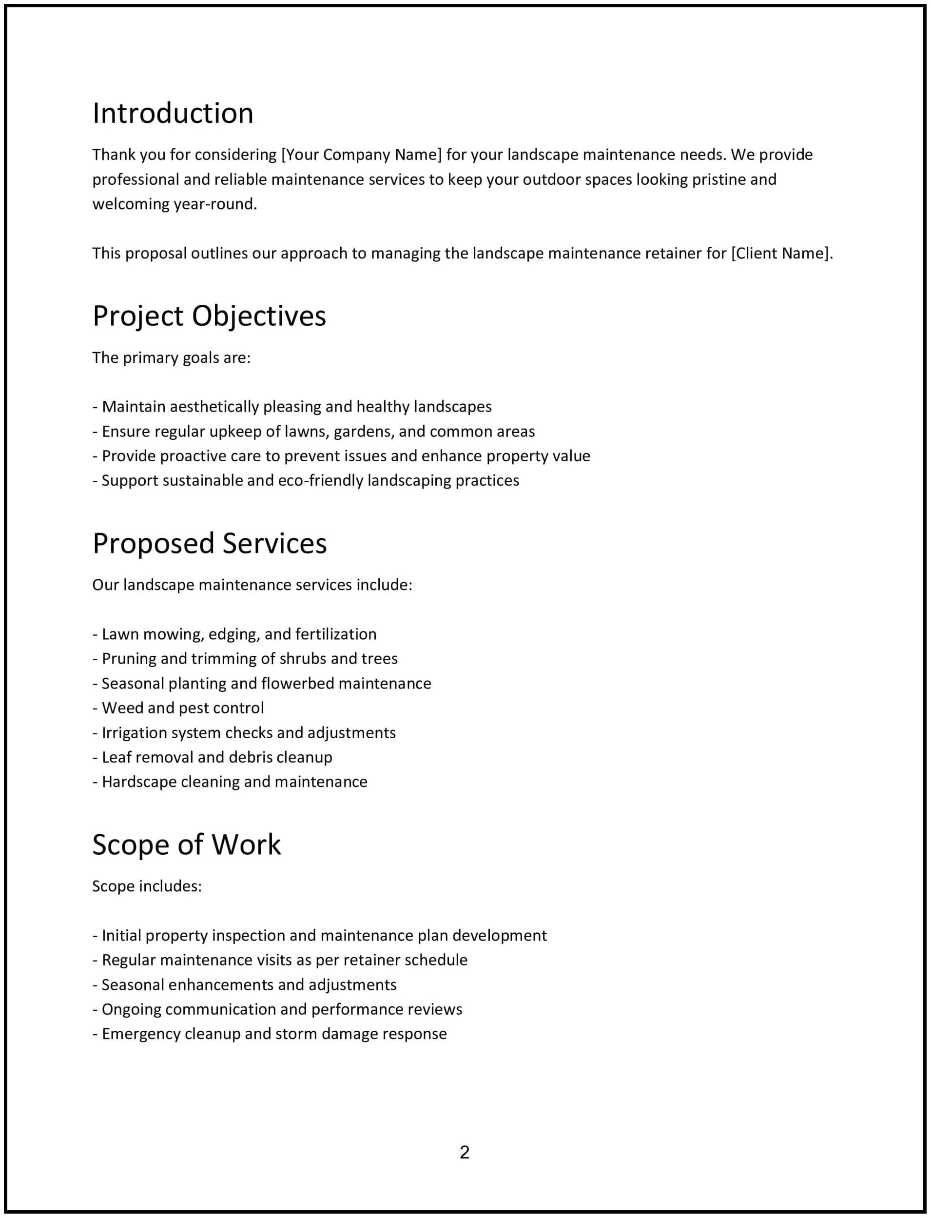 Landscape maintenance retainer: Free template