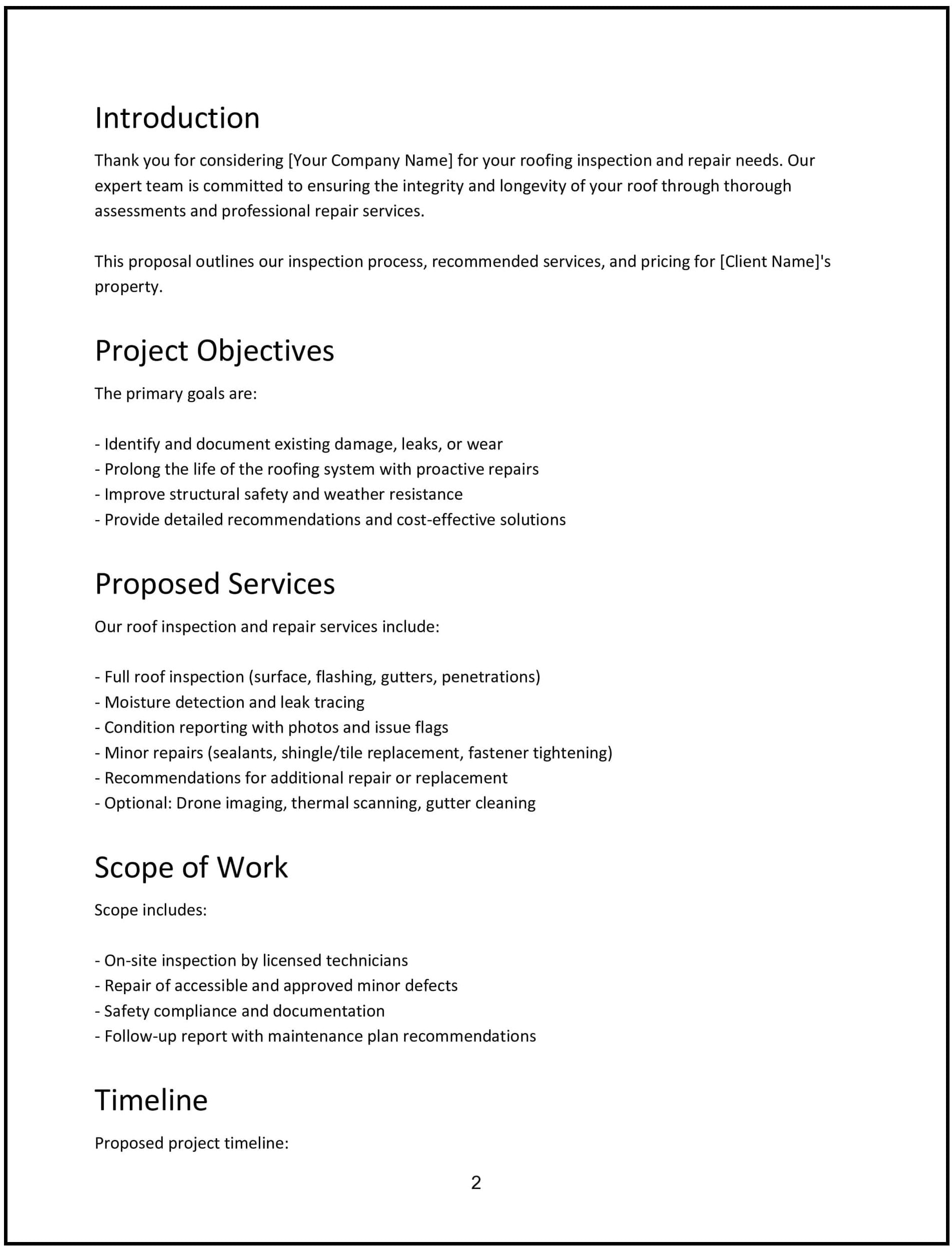 Roof inspection & repair proposal: Free template