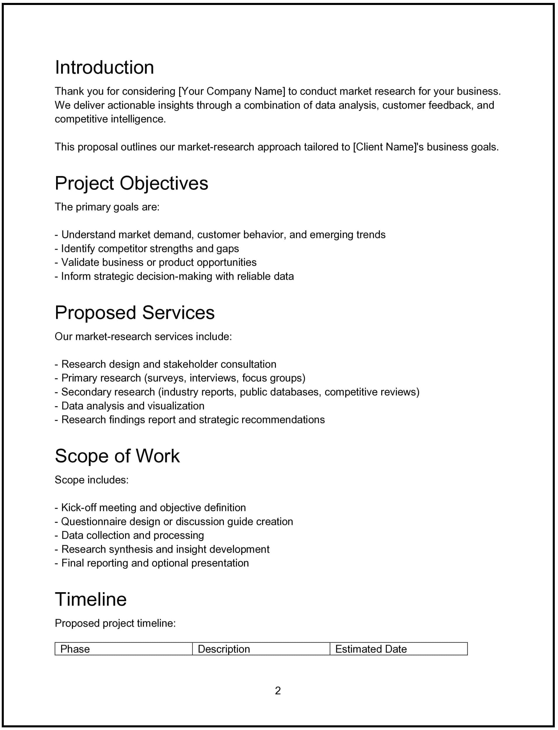 Market research proposal: Free template