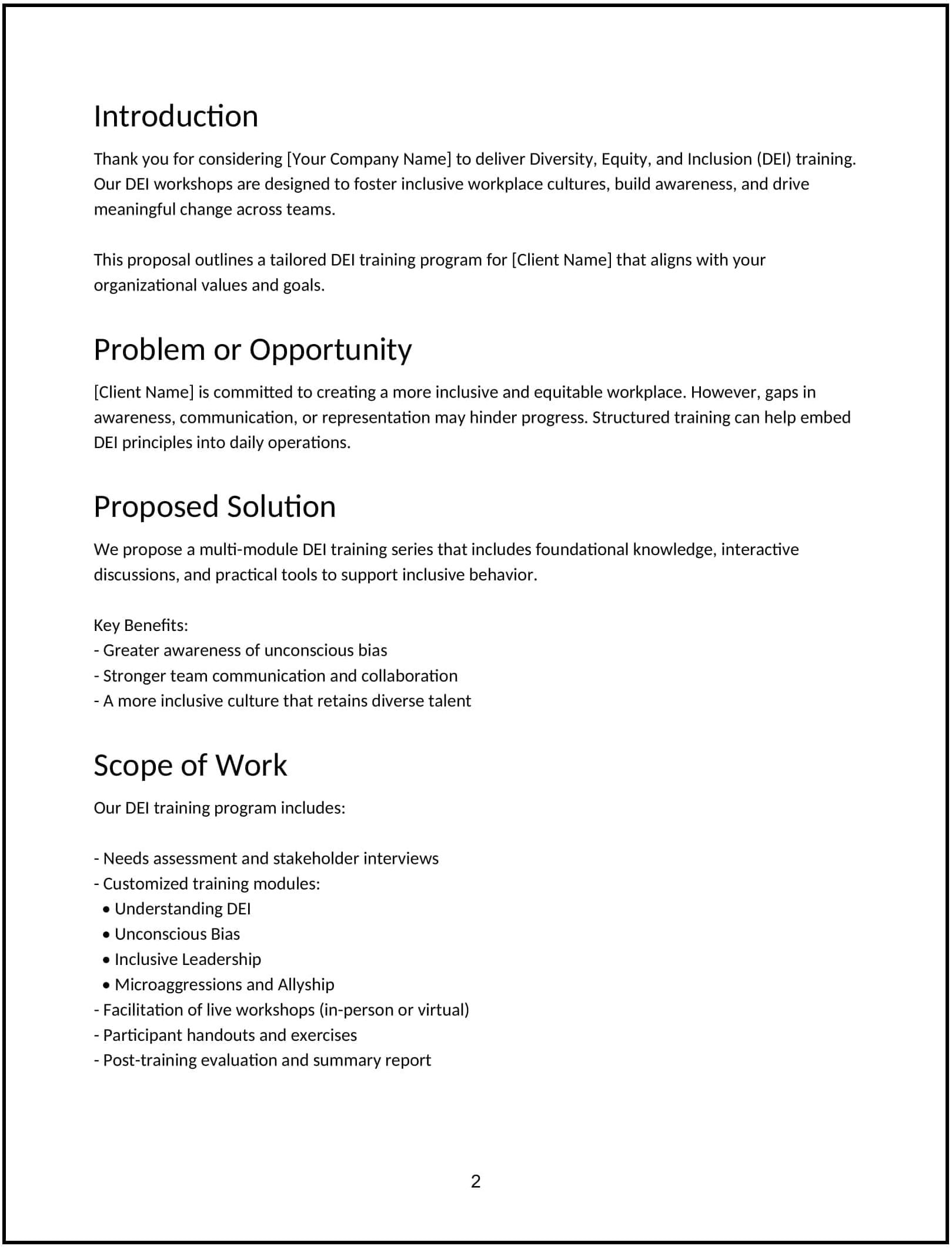 DEI training proposal: Free template