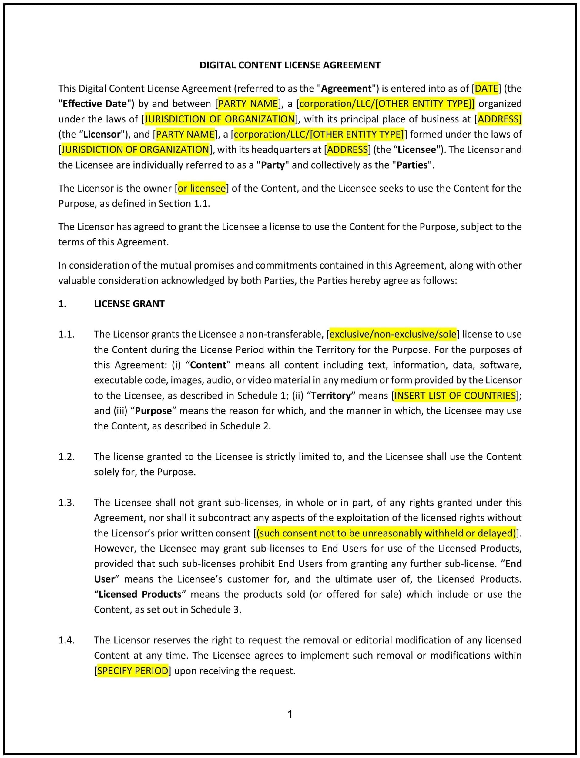 Digital Content License Agreement (Missouri): Free template