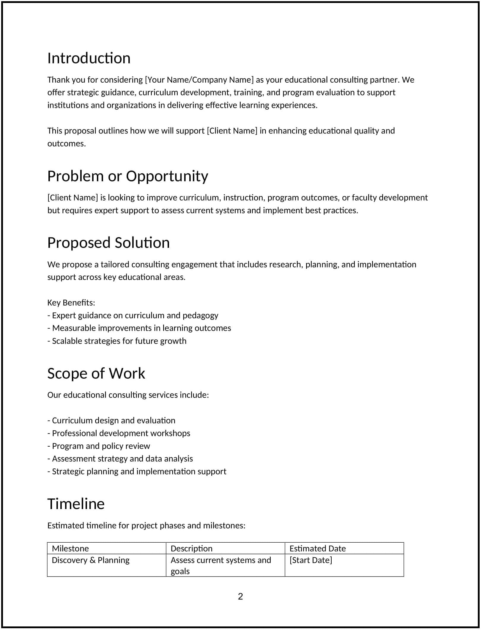 Educational consulting proposal: Free template