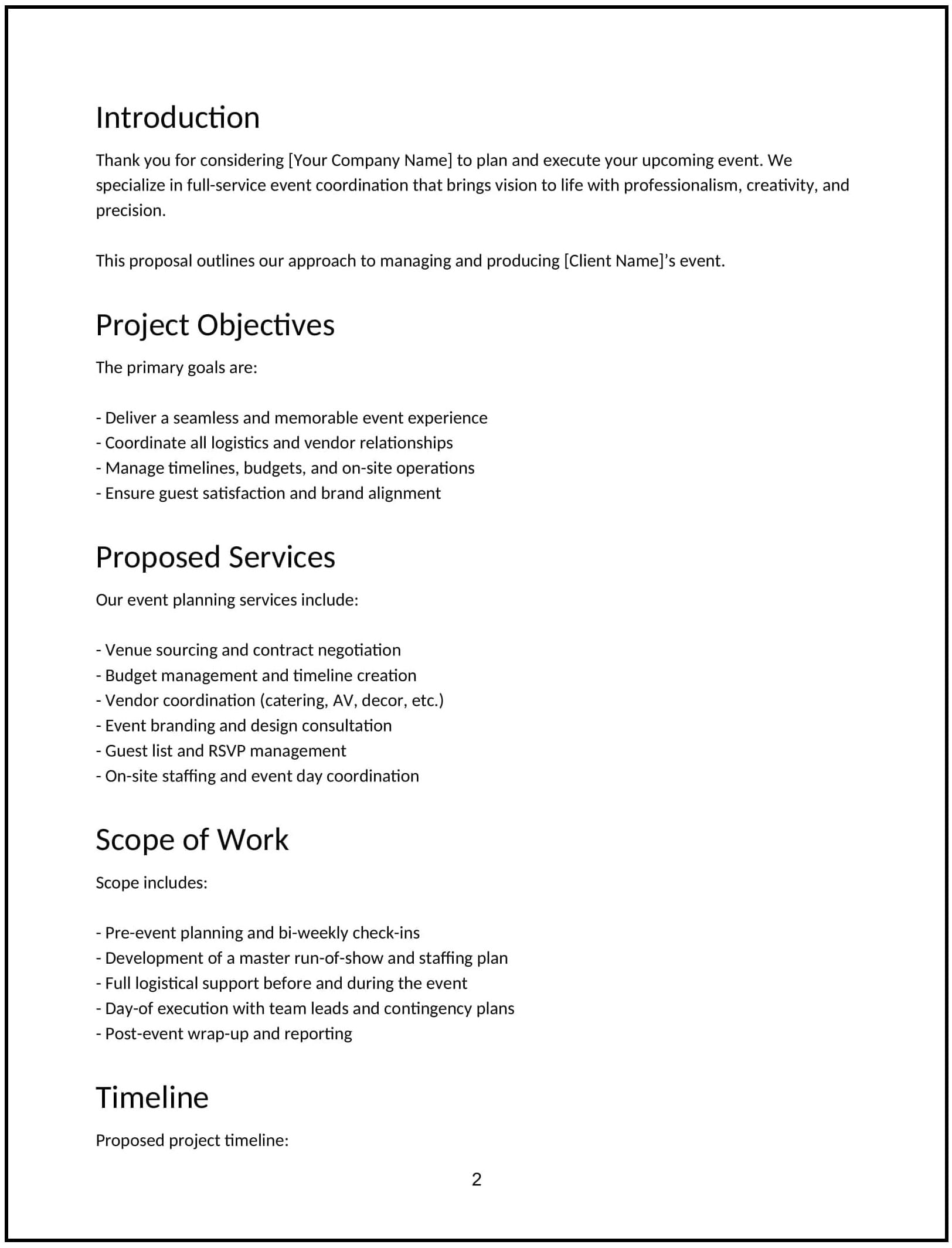 Event planning proposal: Free template