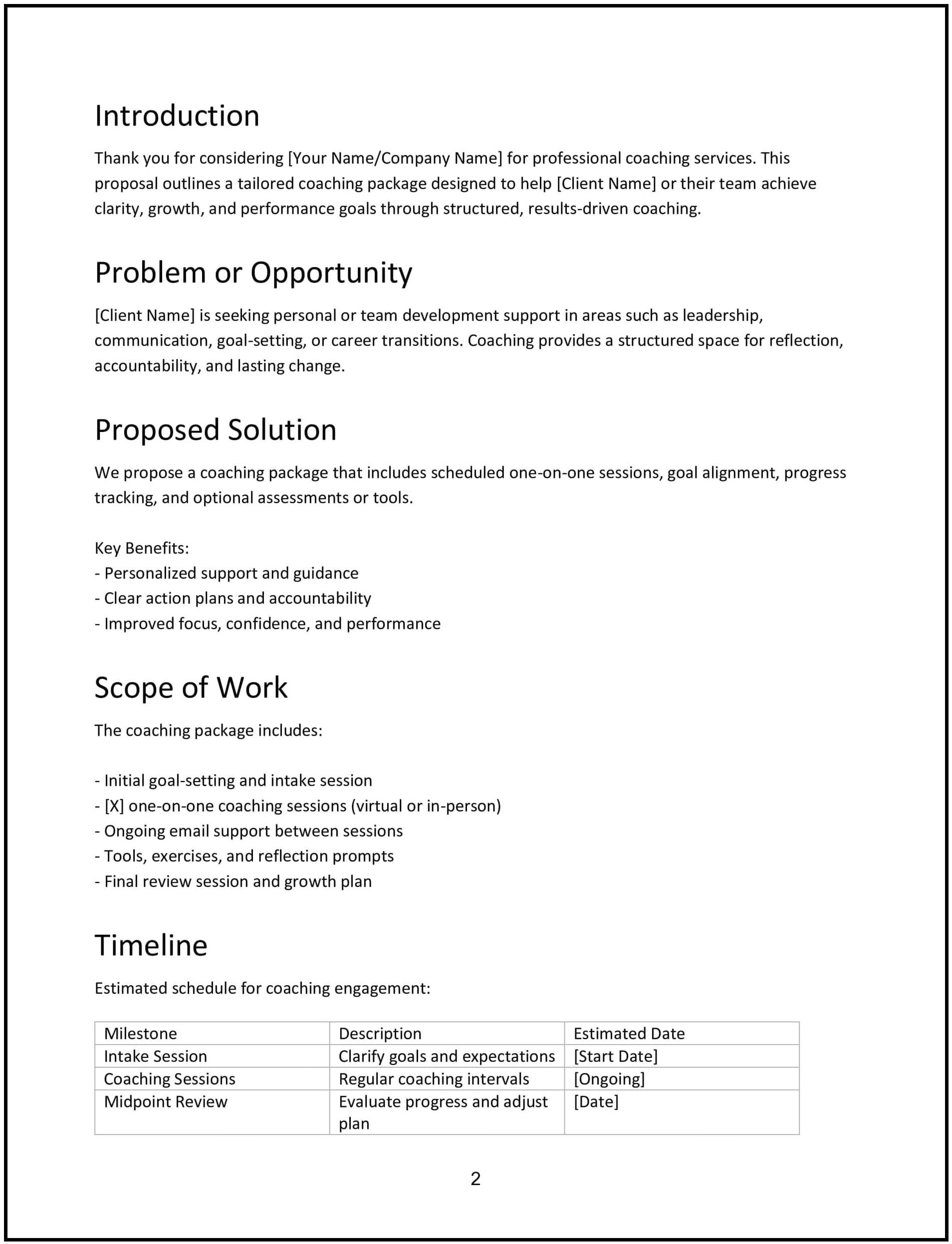 Coaching package proposal: Free template