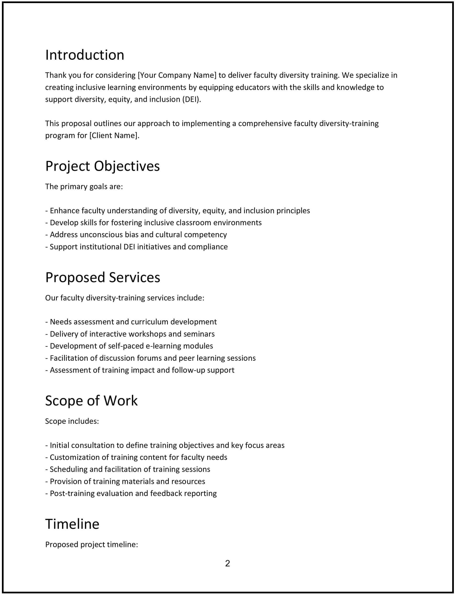 Faculty diversity-training proposal: Free template