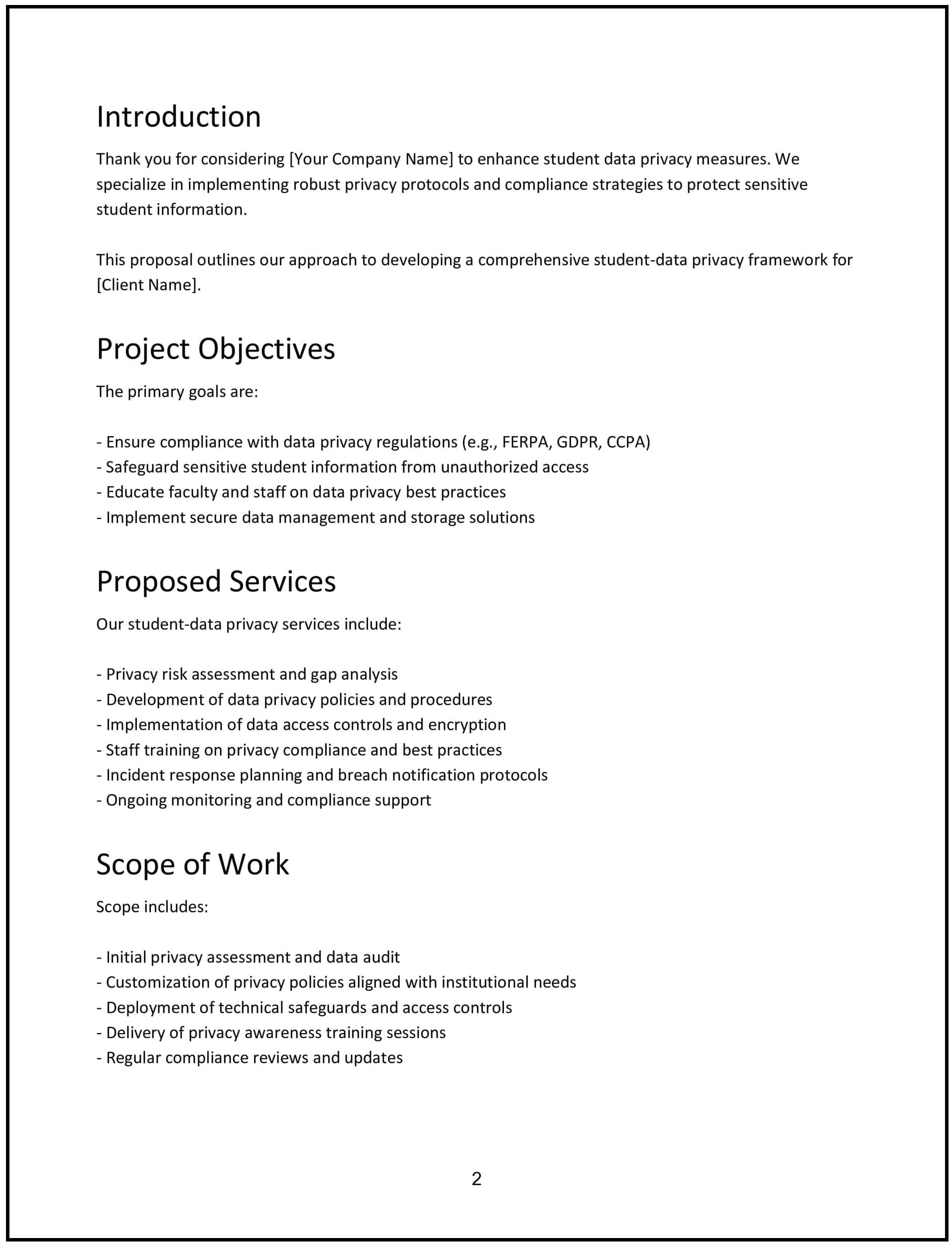 Student-data privacy proposal: Free template