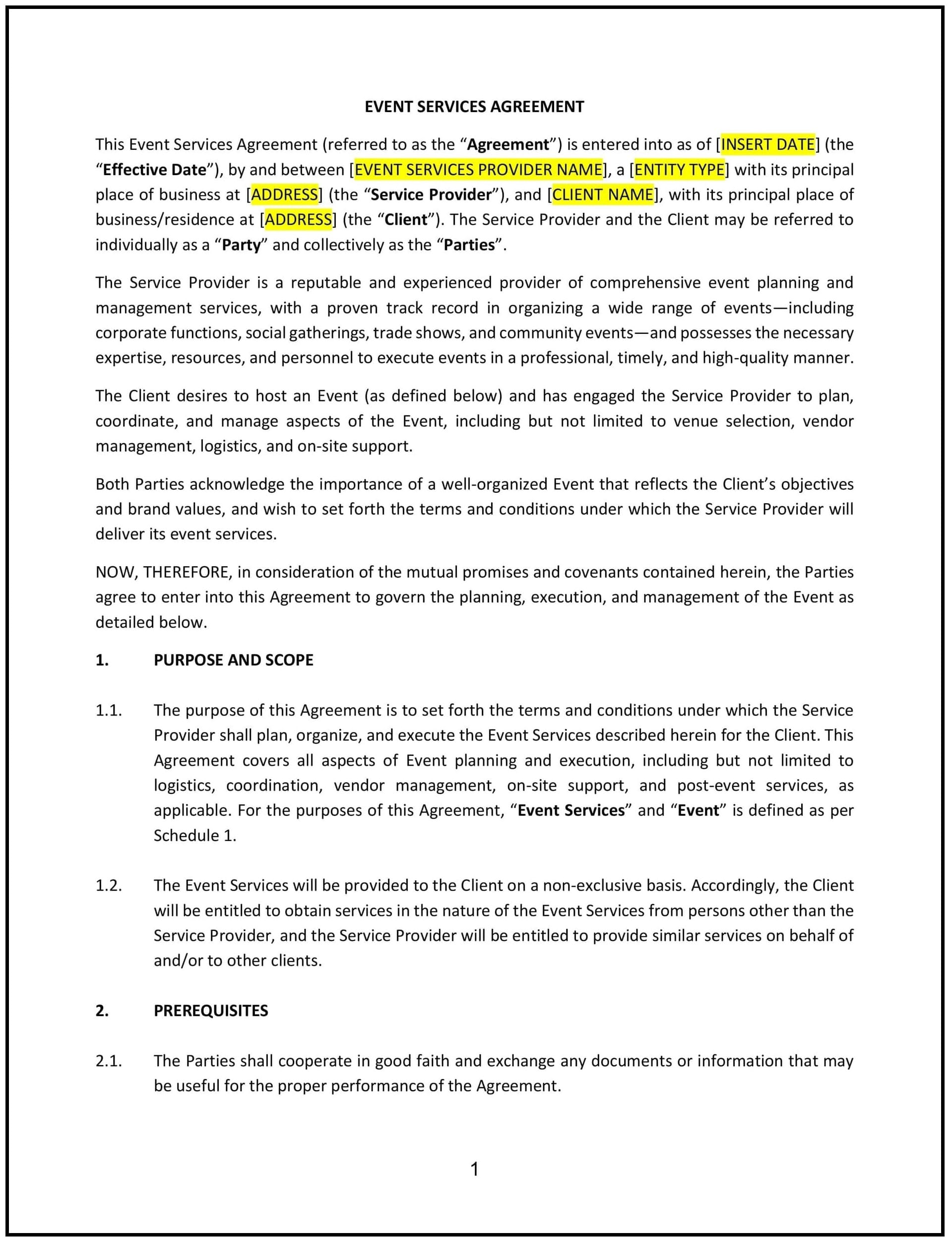 Event Services Agreement (Montana): Free template