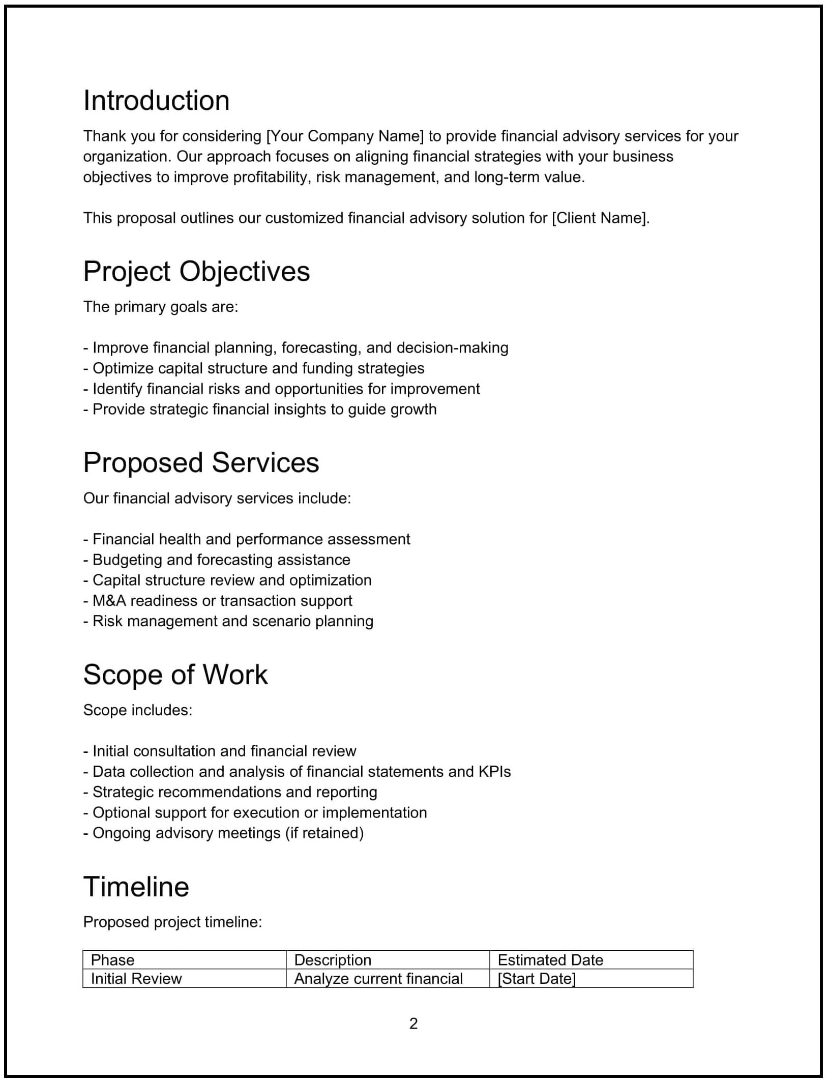 Financial advisory proposal: Free template