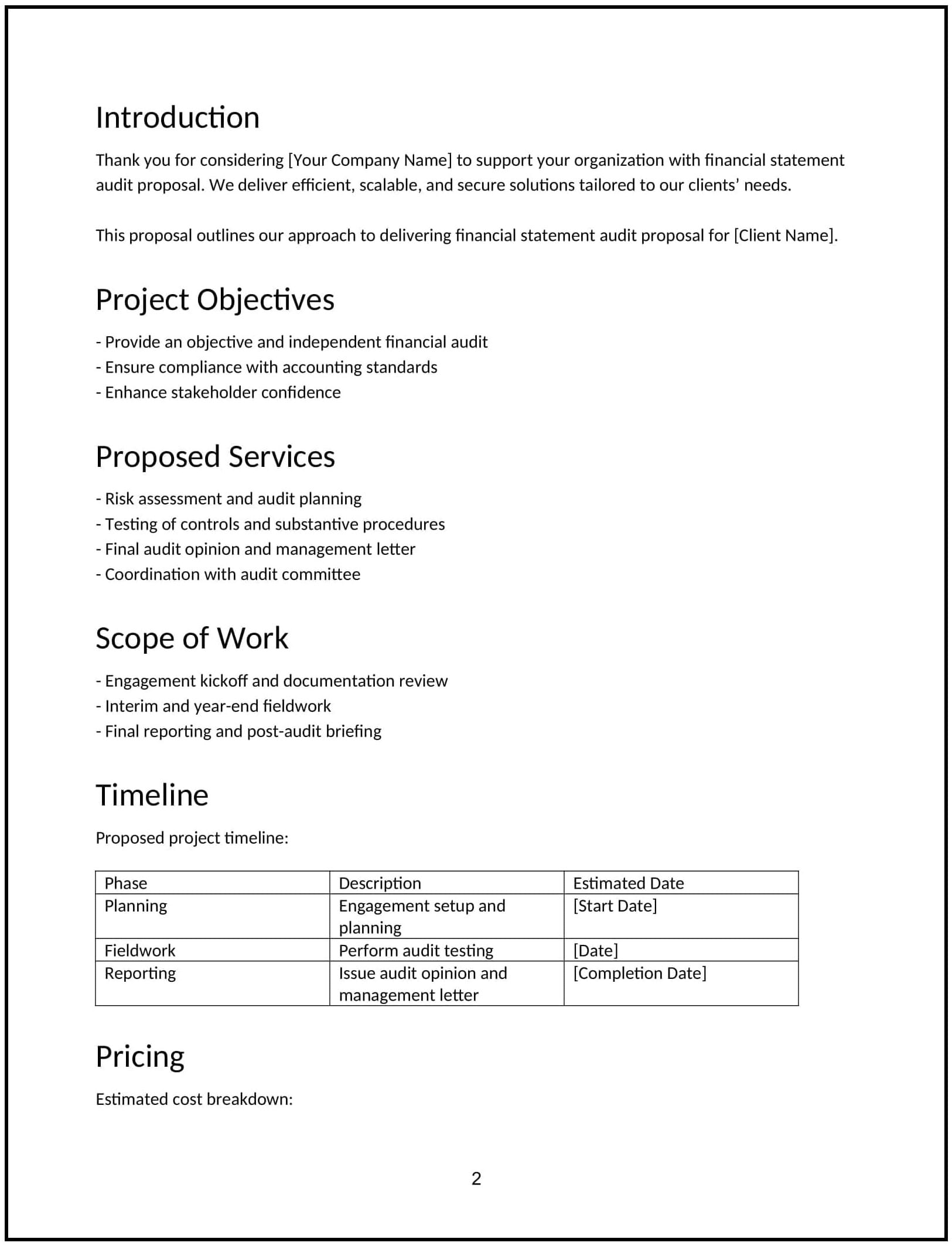 Financial statement audit proposal: Free template