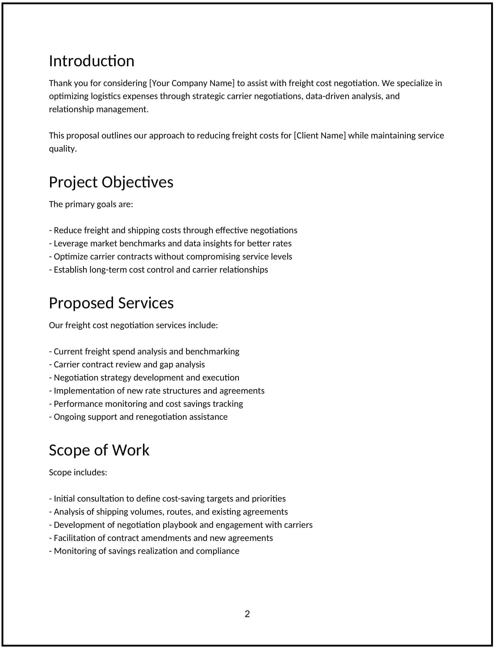 Freight cost negotiation proposal: Free template