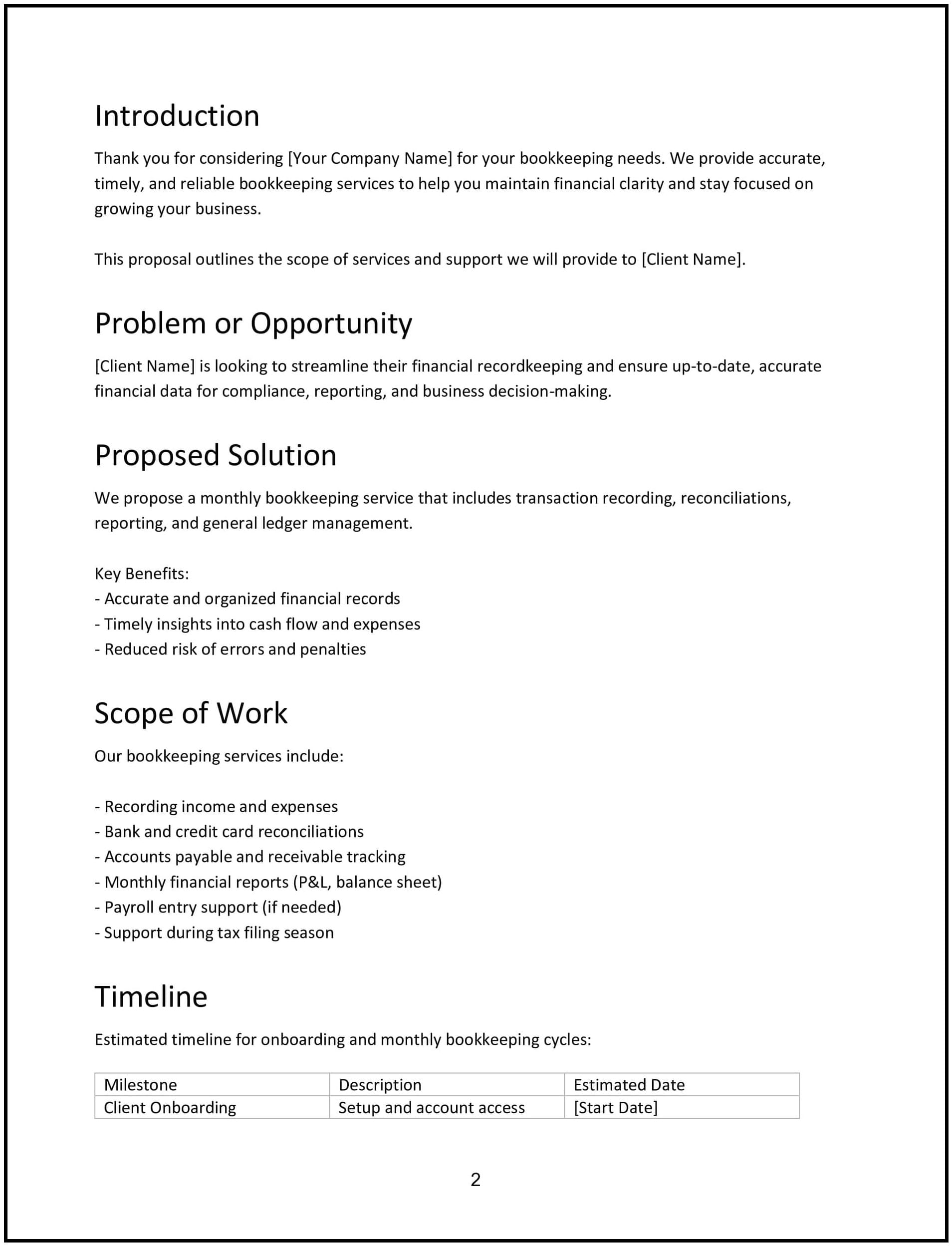 Bookkeeping proposal: Free template