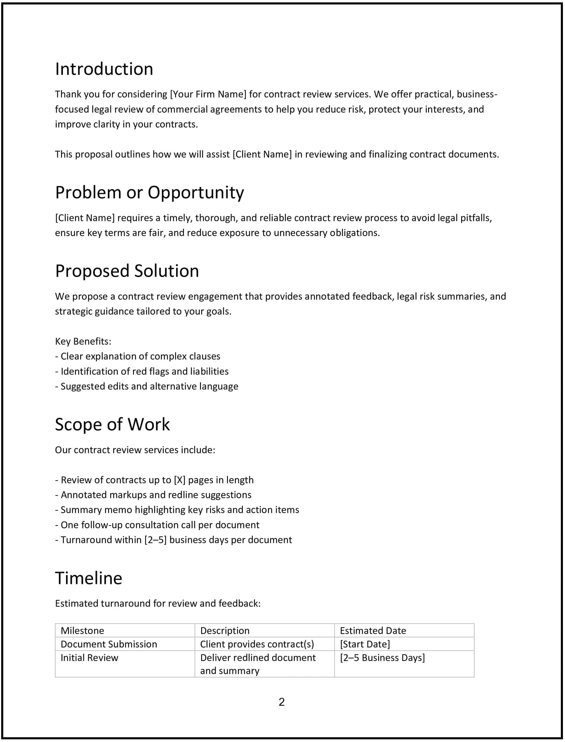 Contract review proposal: Free template