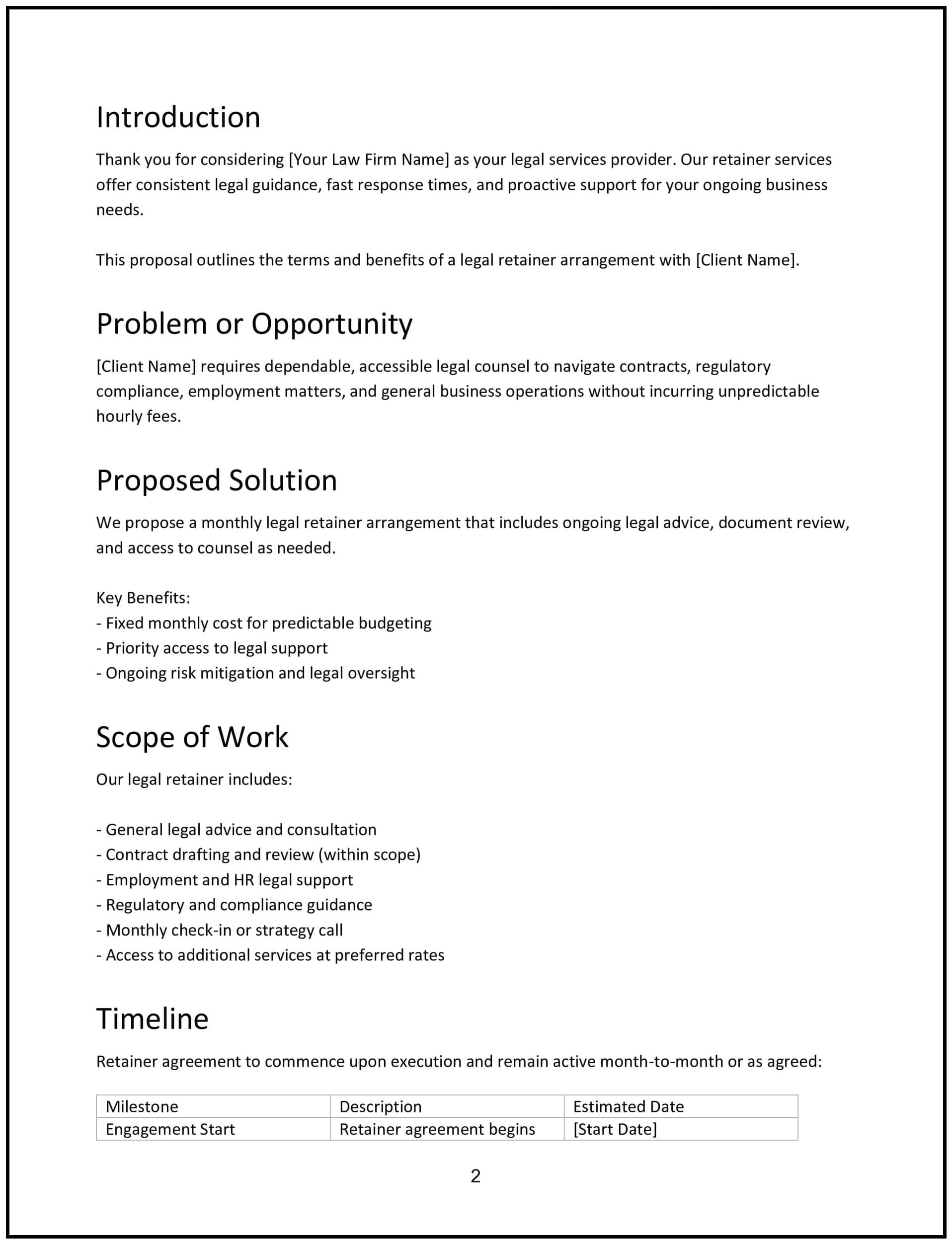 Legal retainer proposal: Free template