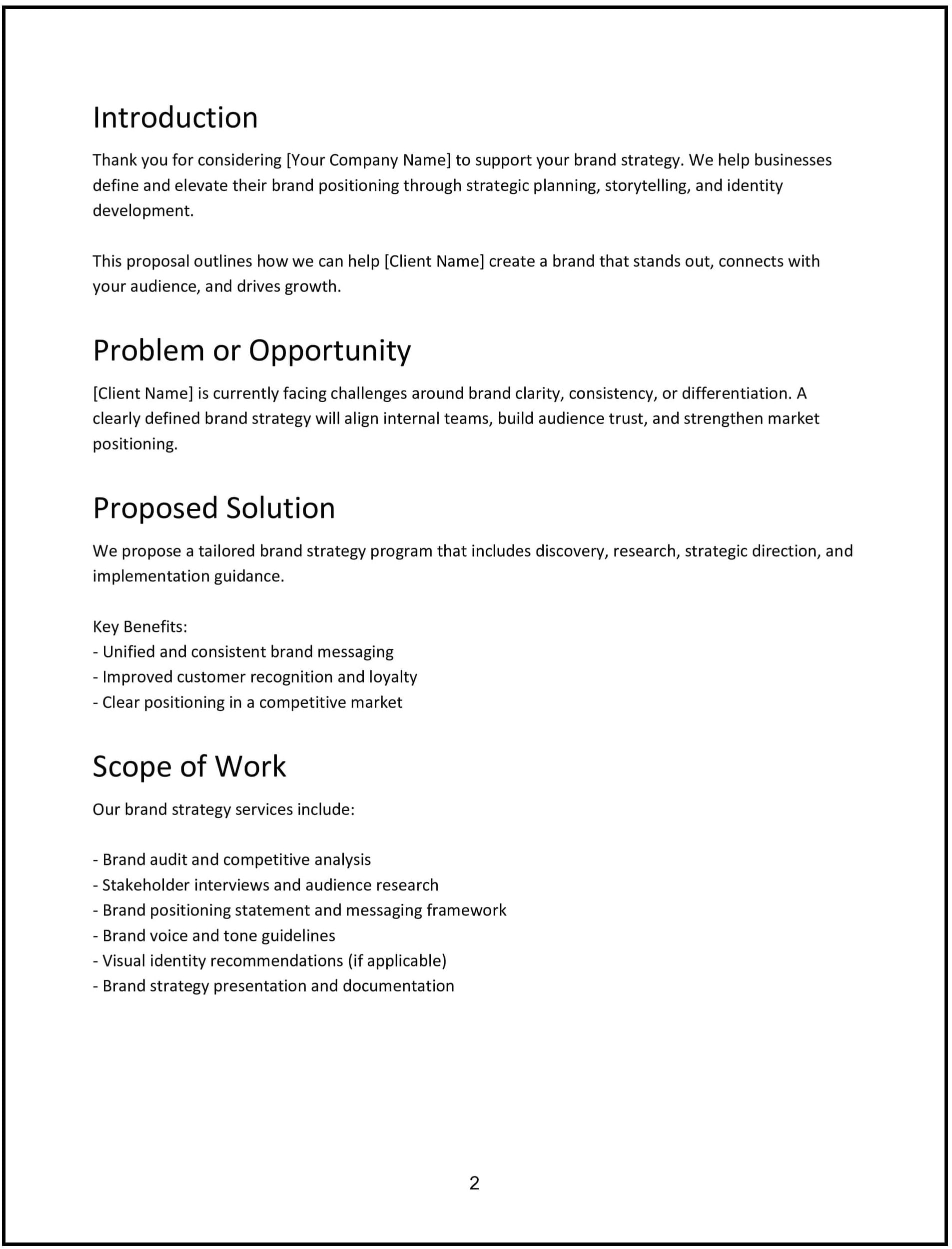 Brand strategy proposal: Free template