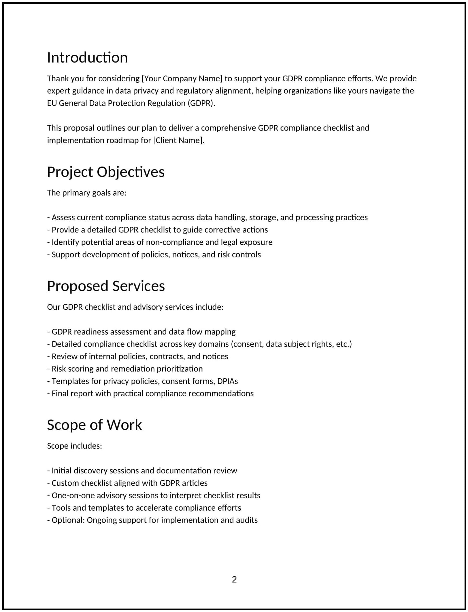 GDPR compliance checklist proposal: Free template