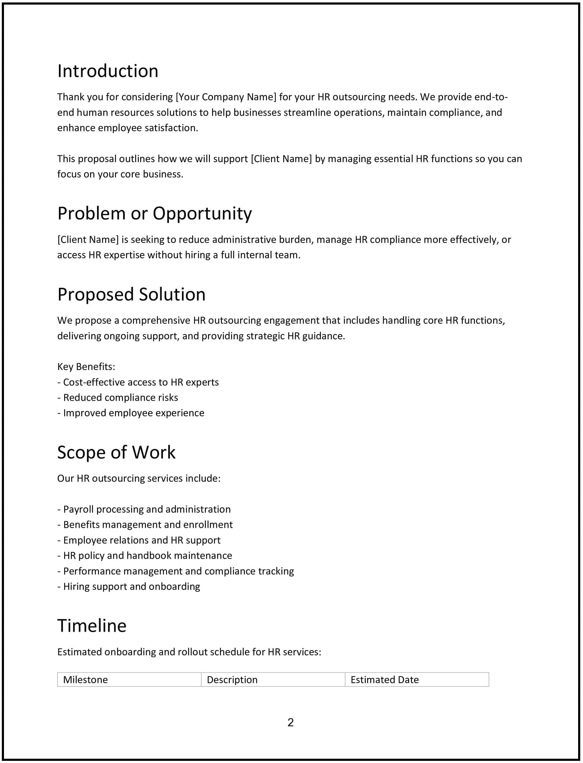HR outsourcing proposal: Free template