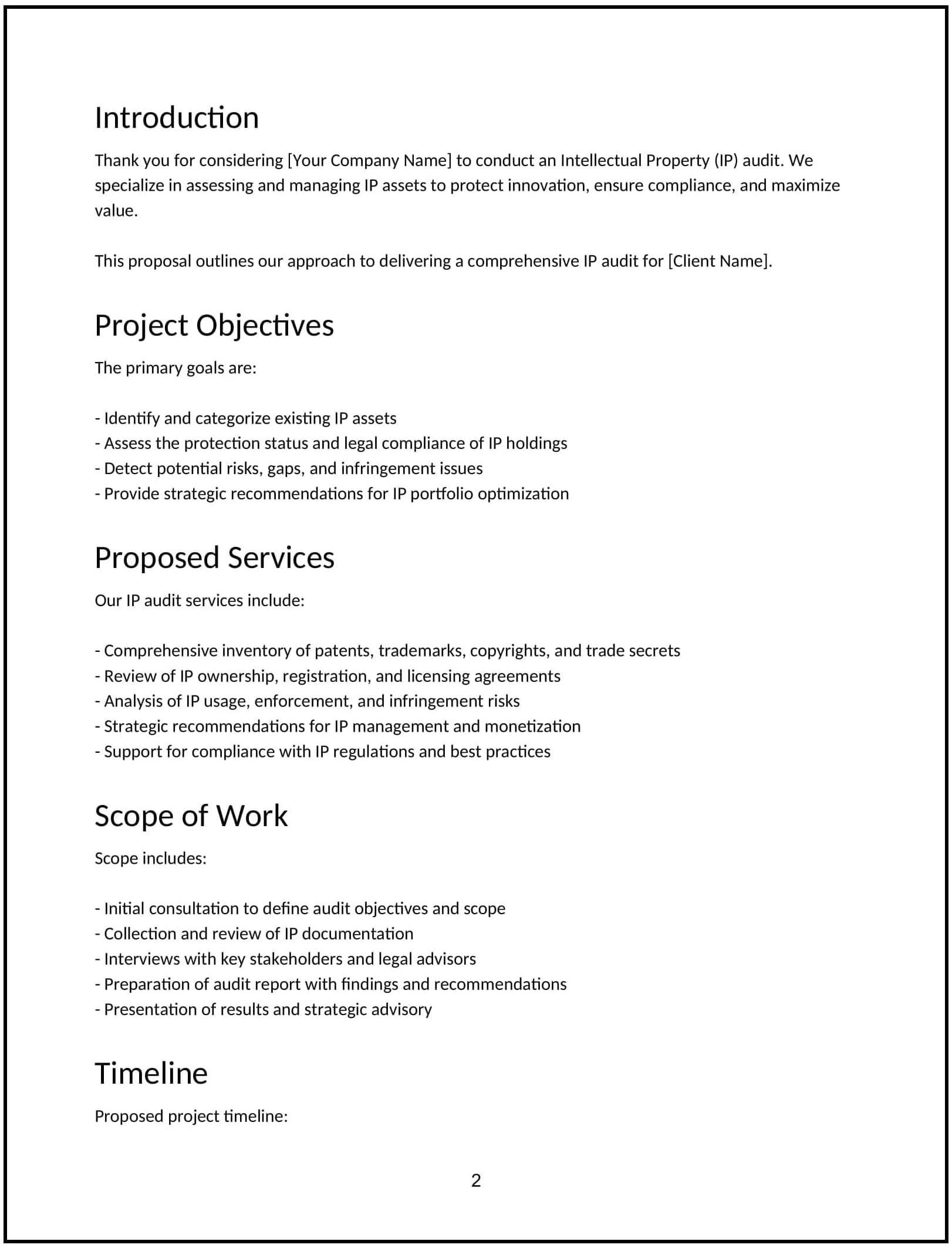 Intellectual property audit proposal: Free template