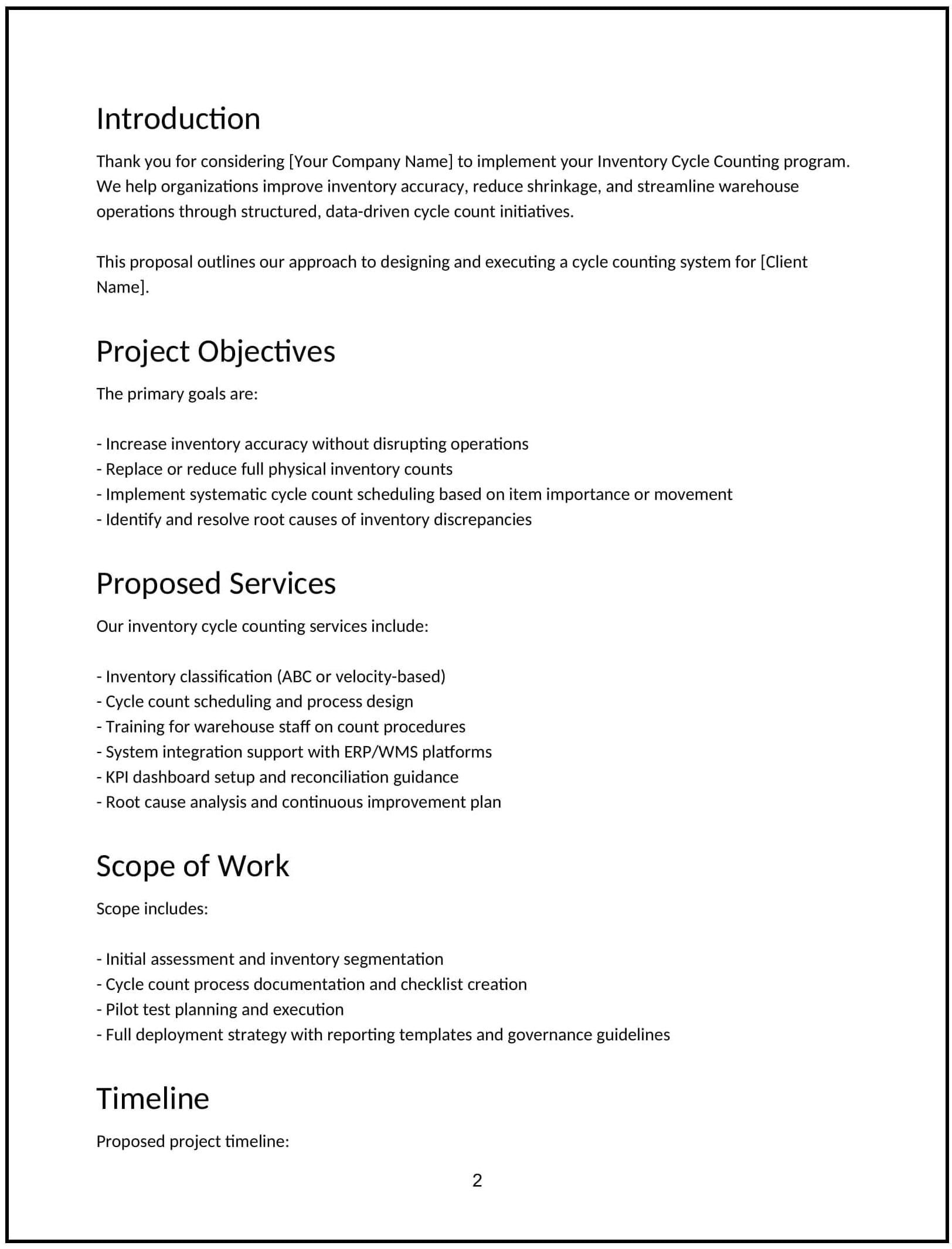 Inventory cycle counting proposal: Free template
