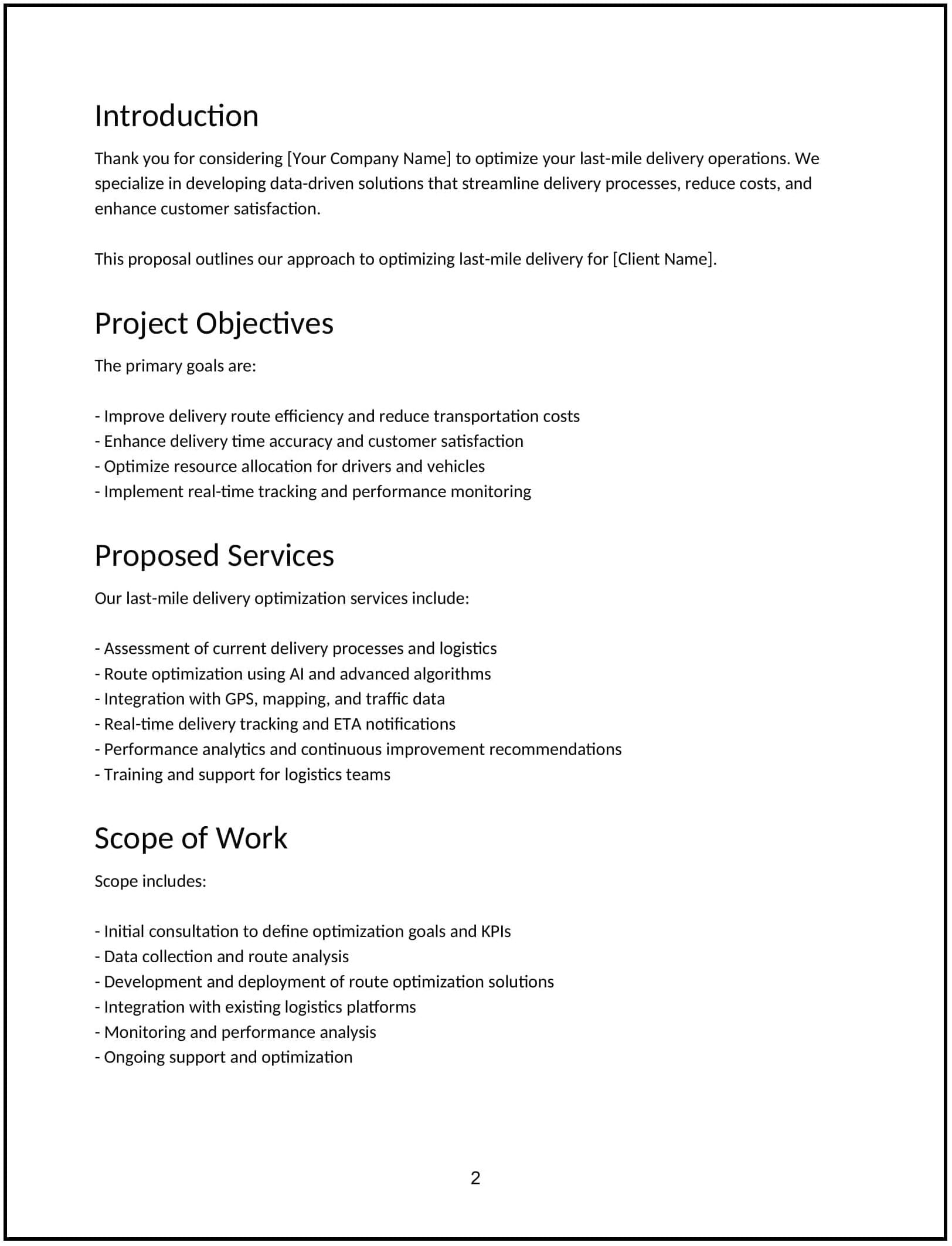 Last-mile delivery optimization proposal: Free template