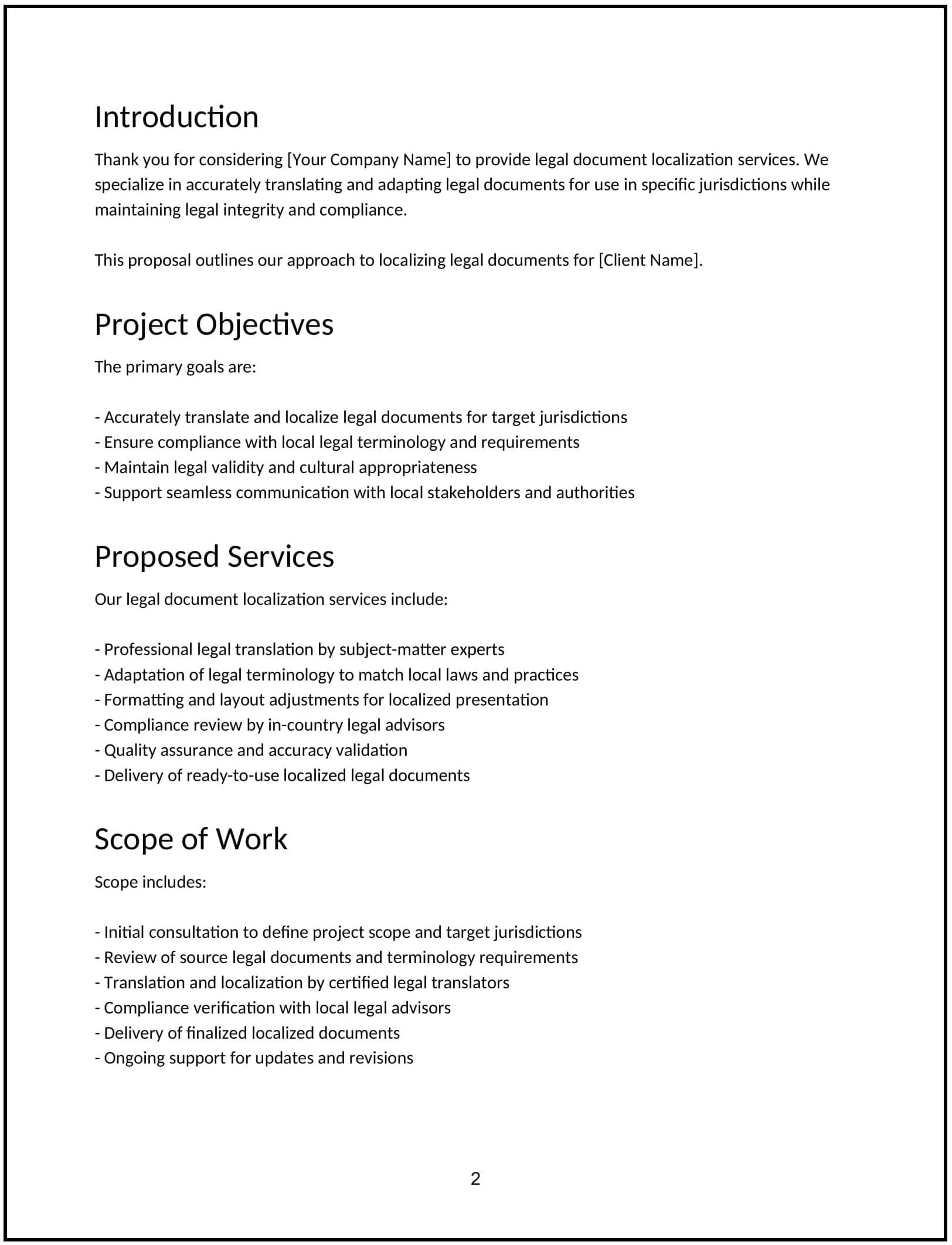 Legal document localization proposal: Free template