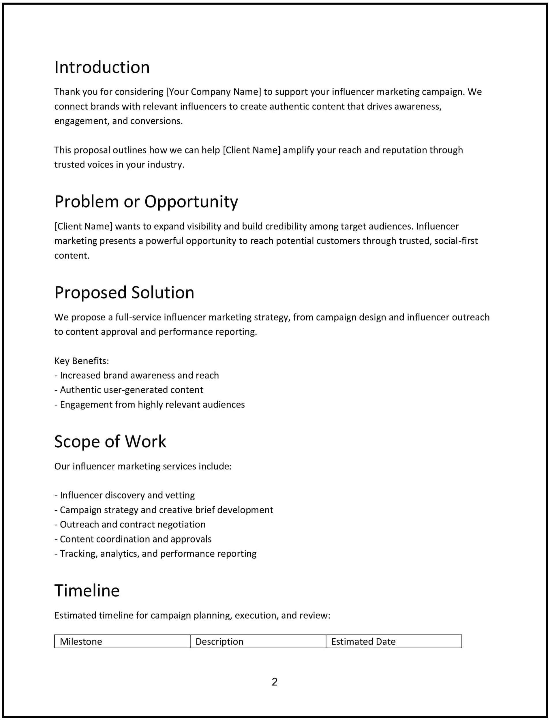 Influencer marketing proposal: Free template