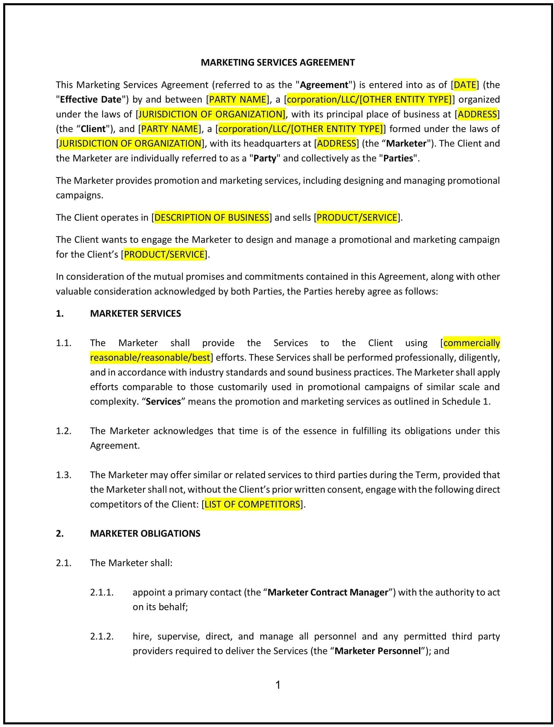 Marketing Services Agreement (Massachusetts): Free template