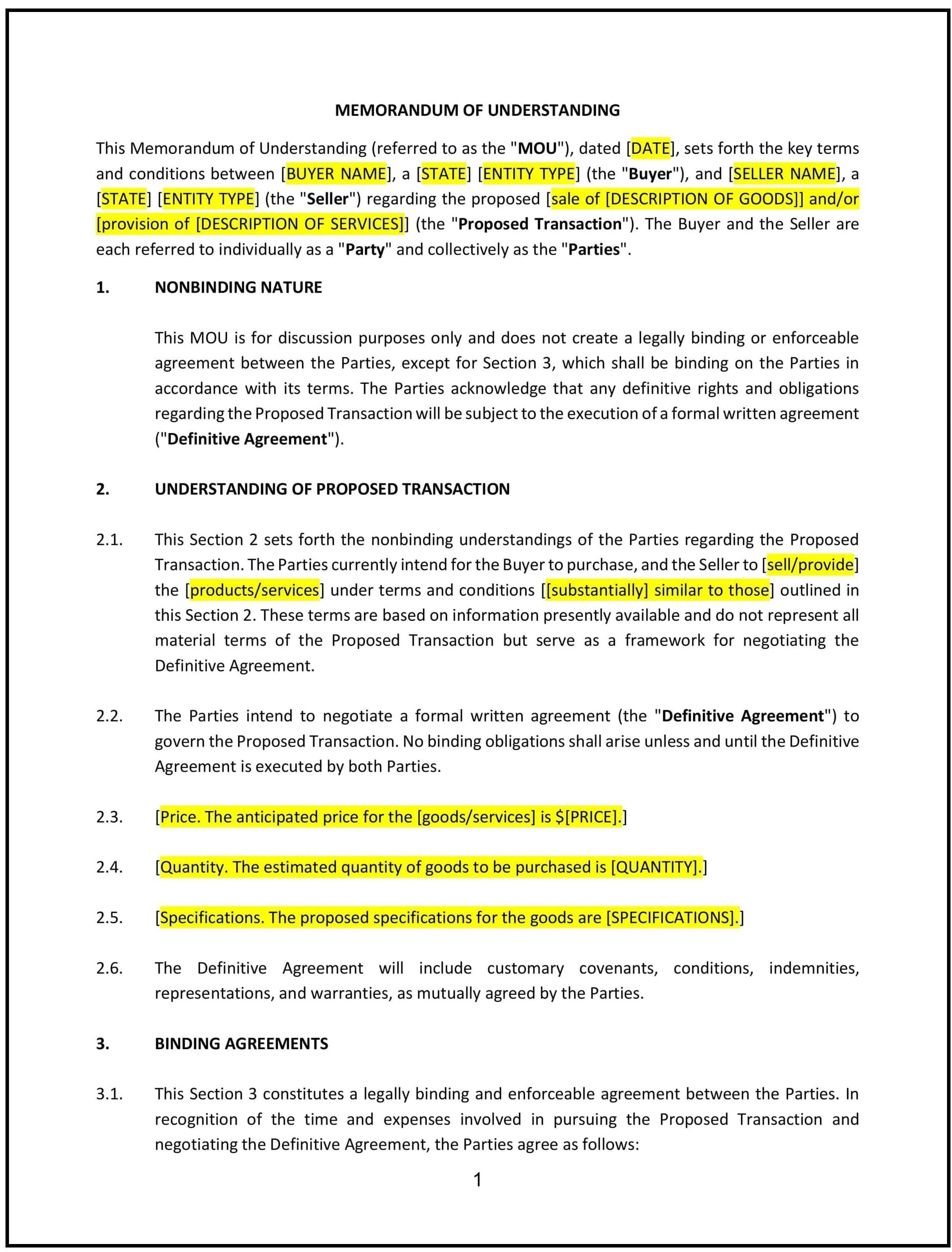 Memorandum of Understanding (MOU) (Nevada): Free template