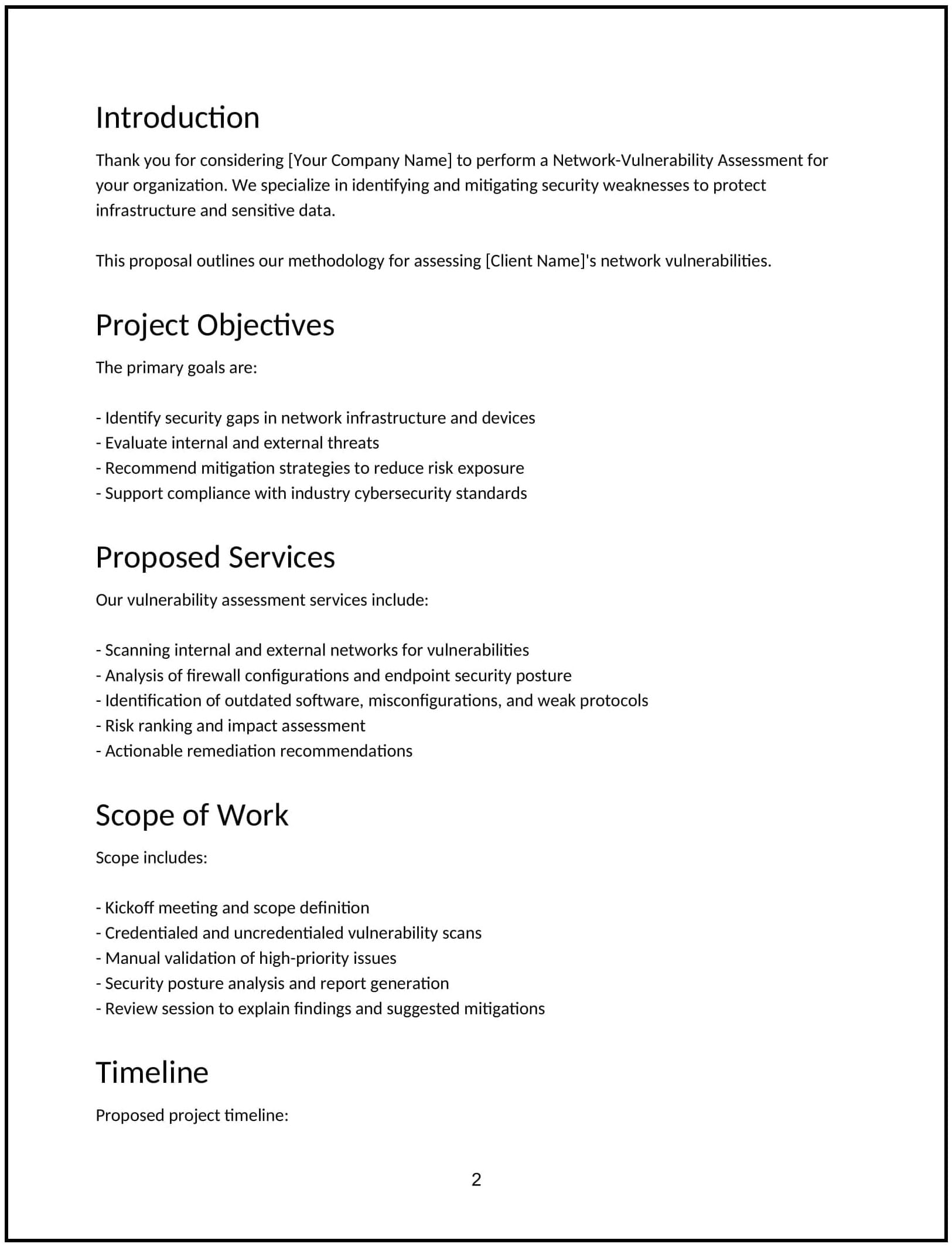 Network vulnerability assessment proposal: Free template