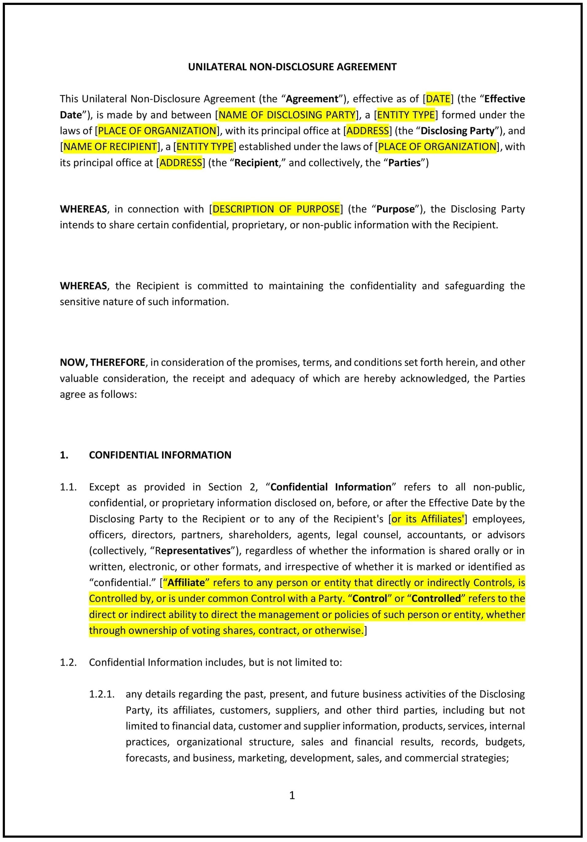 Non-Disclosure Agreement (Unilateral) (Utah): Free template