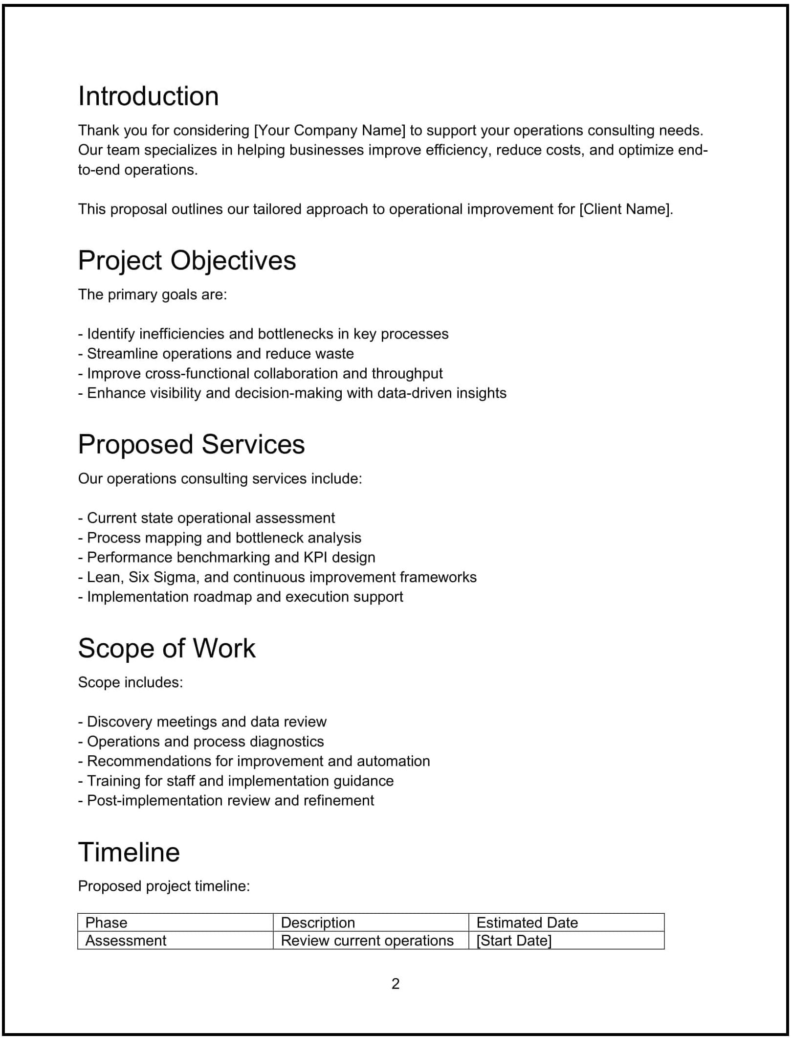 Operations consulting proposal: Free template