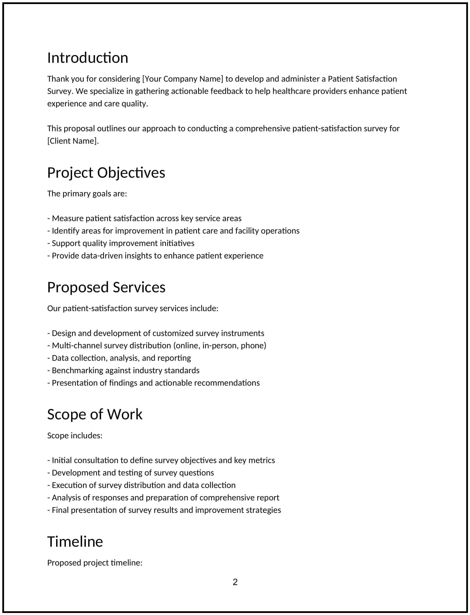 Patient-satisfaction survey proposal: Free template