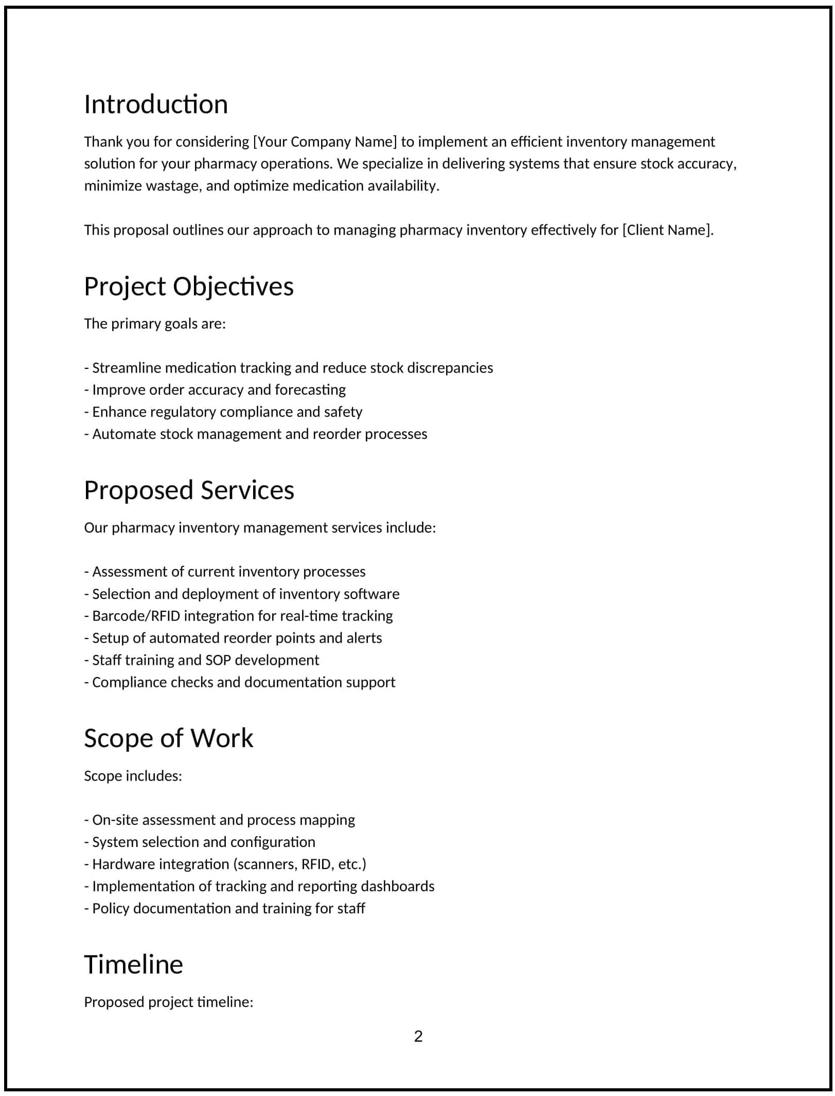 Pharmacy inventory-management proposal: Free template